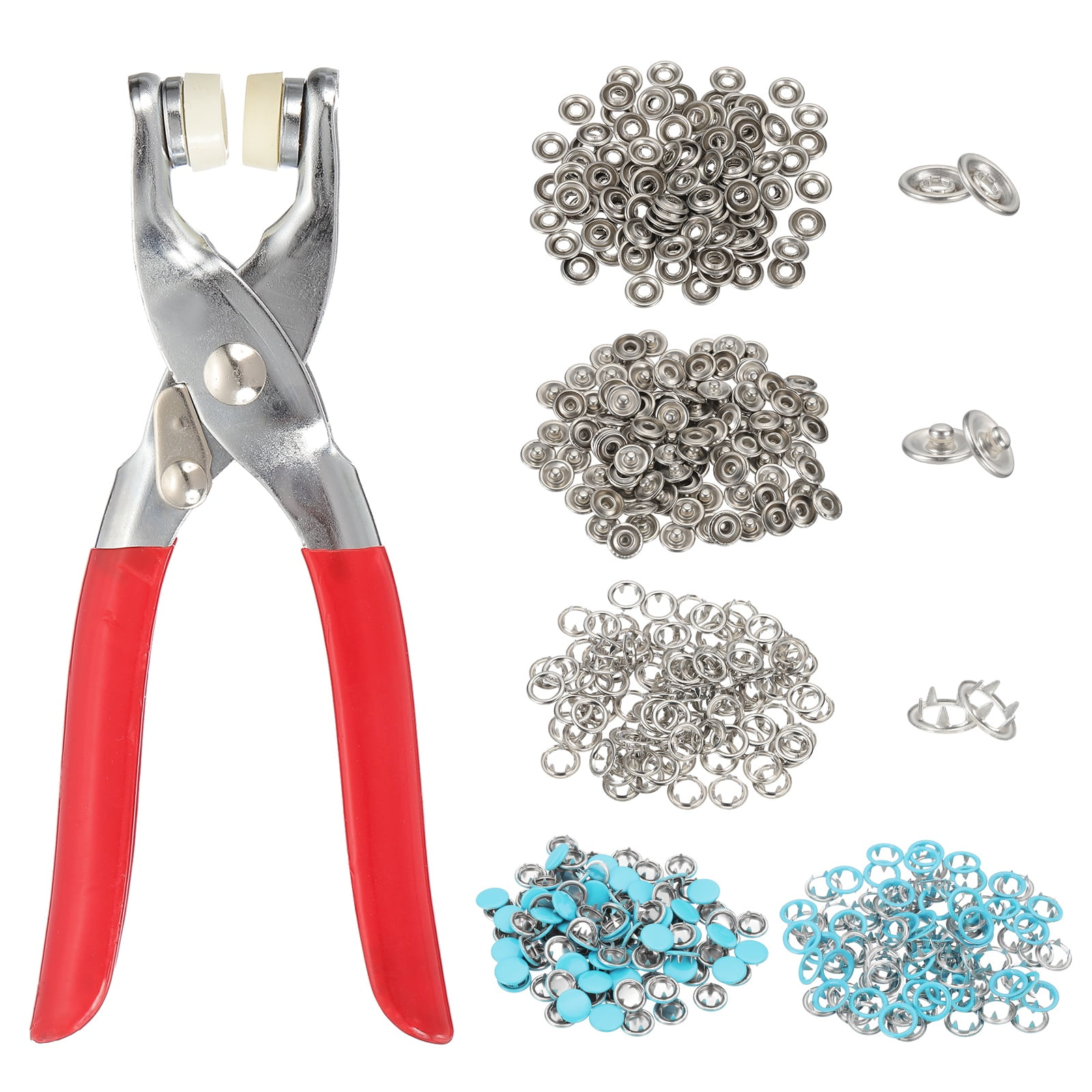 Uxcell 200Set Metal Snap Button Kit 9.5mm Hollow & Solid Prong Snap Buttons with Fastener Pliers ...