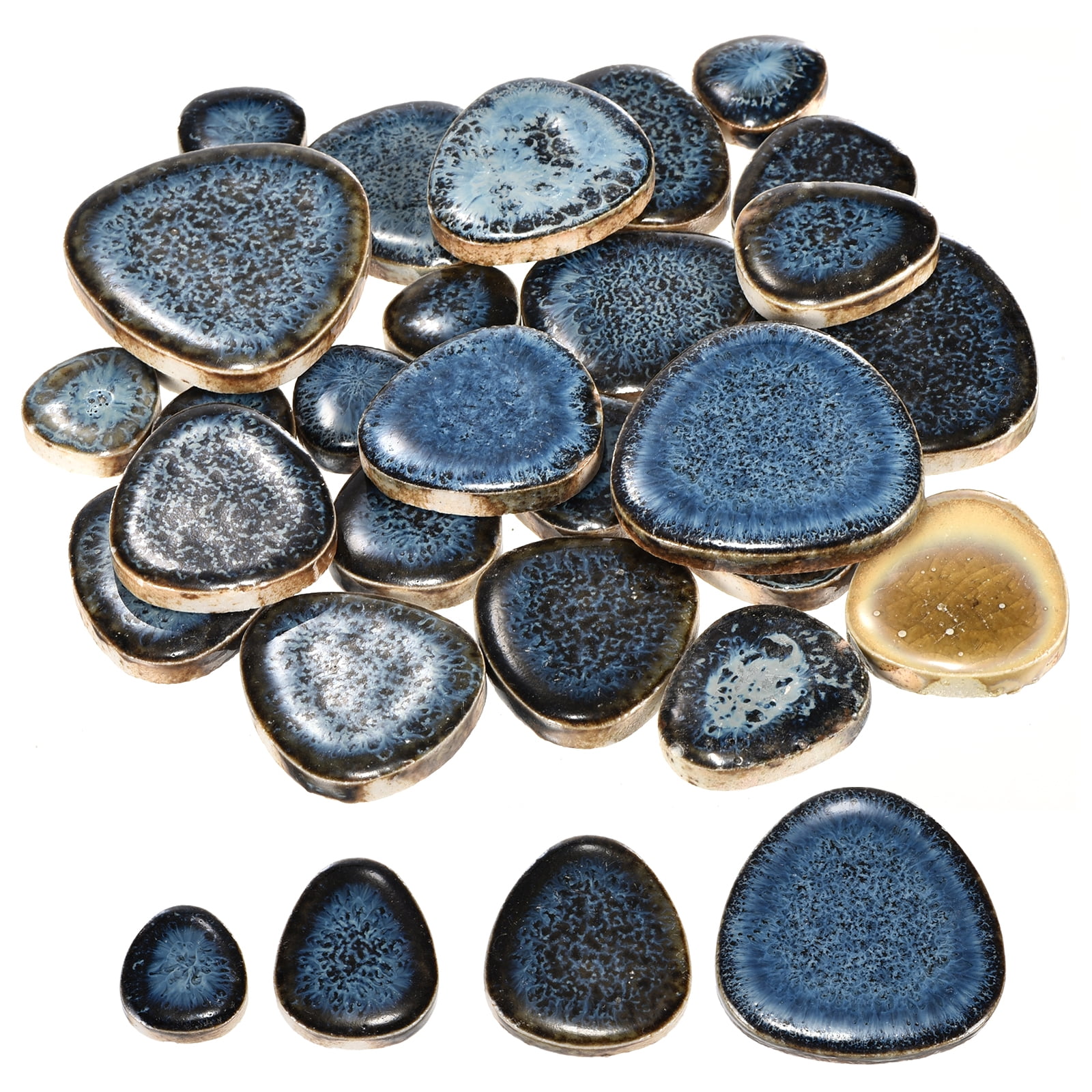 Uxcell 200g Ceramic Mosaic Tiles for Crafts Bulk, Pebble Blue Glazing ...