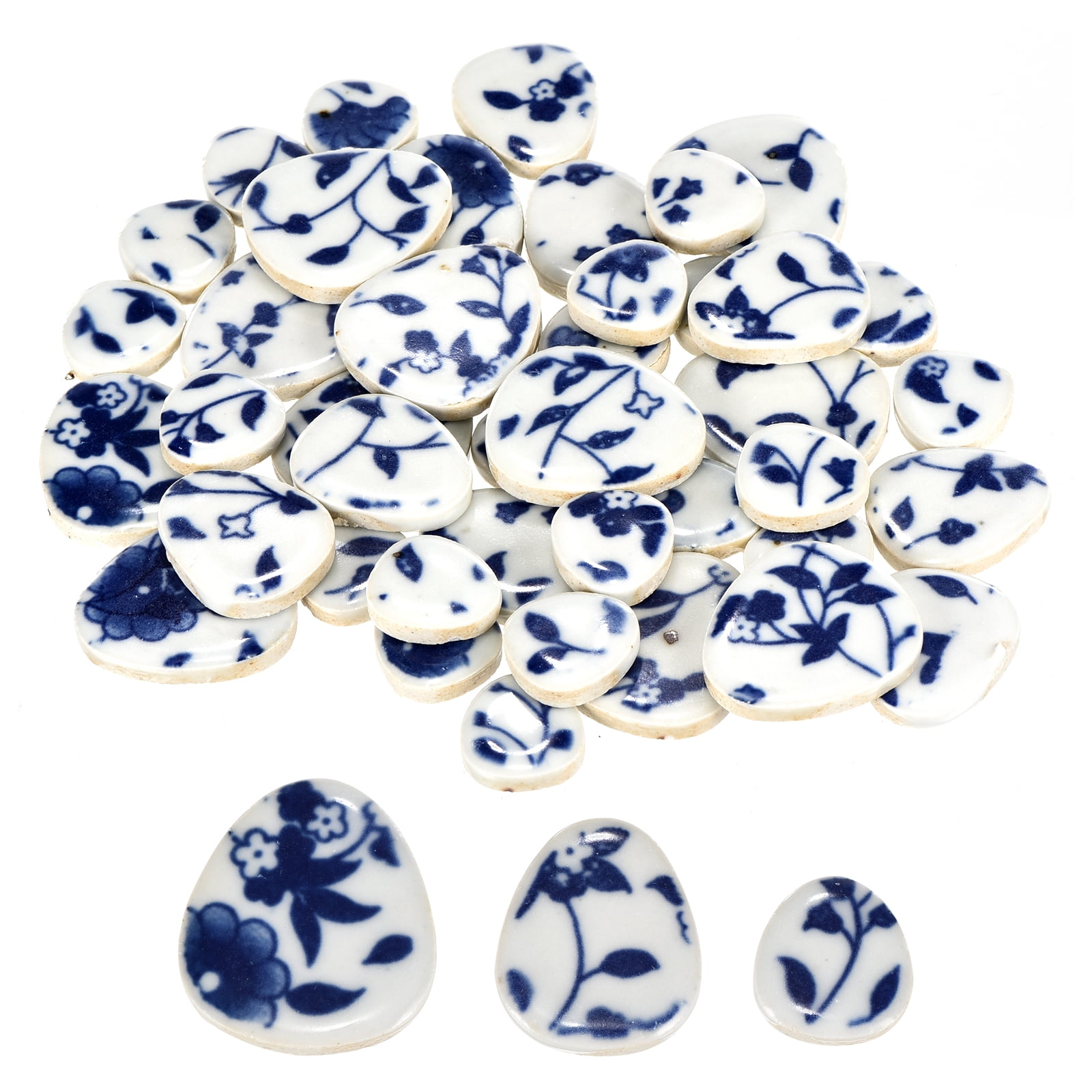 Uxcell 200g Ceramic Mosaic Tiles for Crafts Bulk, Pebble Blue and White ...