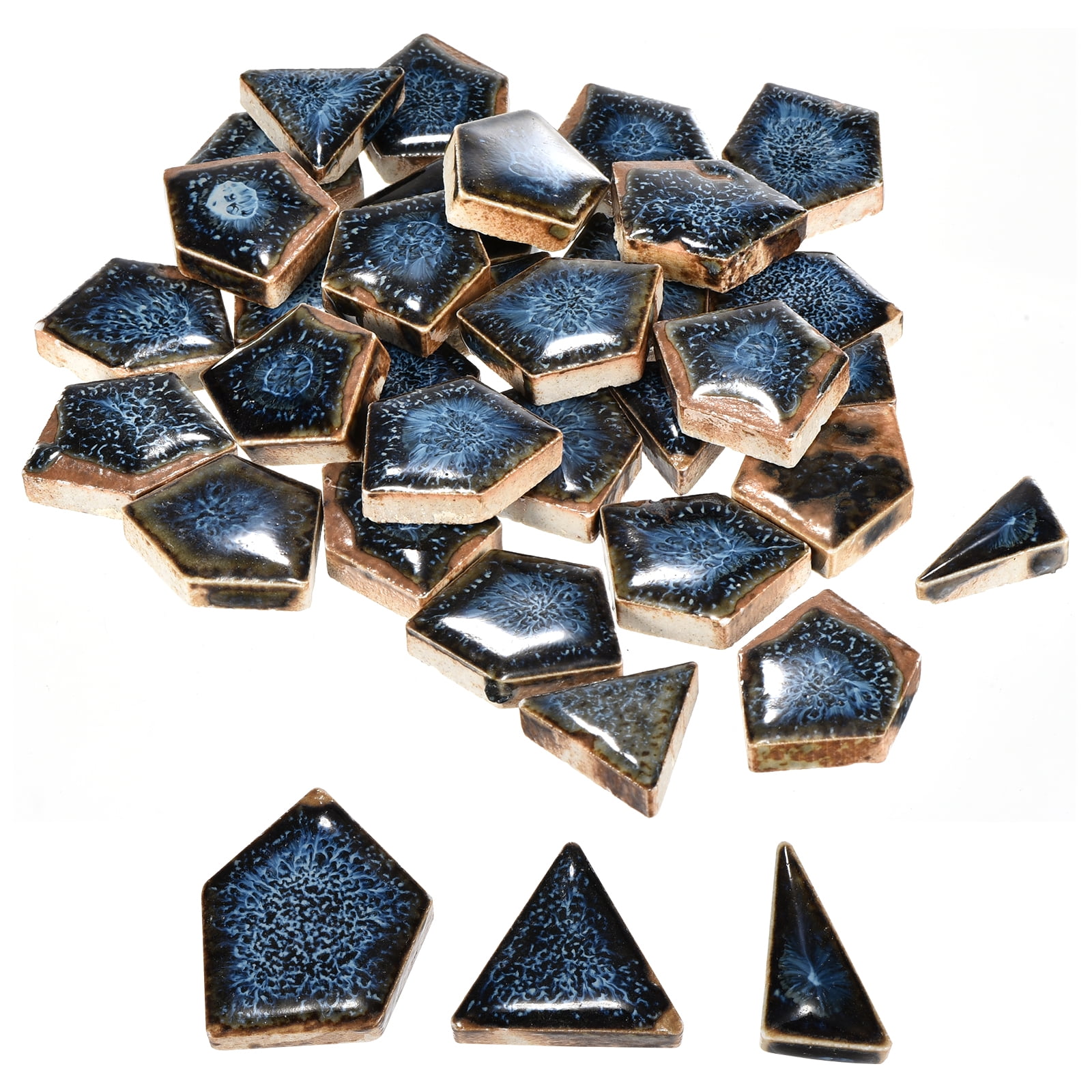 Uxcell 200g Ceramic Mosaic Tiles for Crafts Bulk, Polygon Blue Ceramic ...