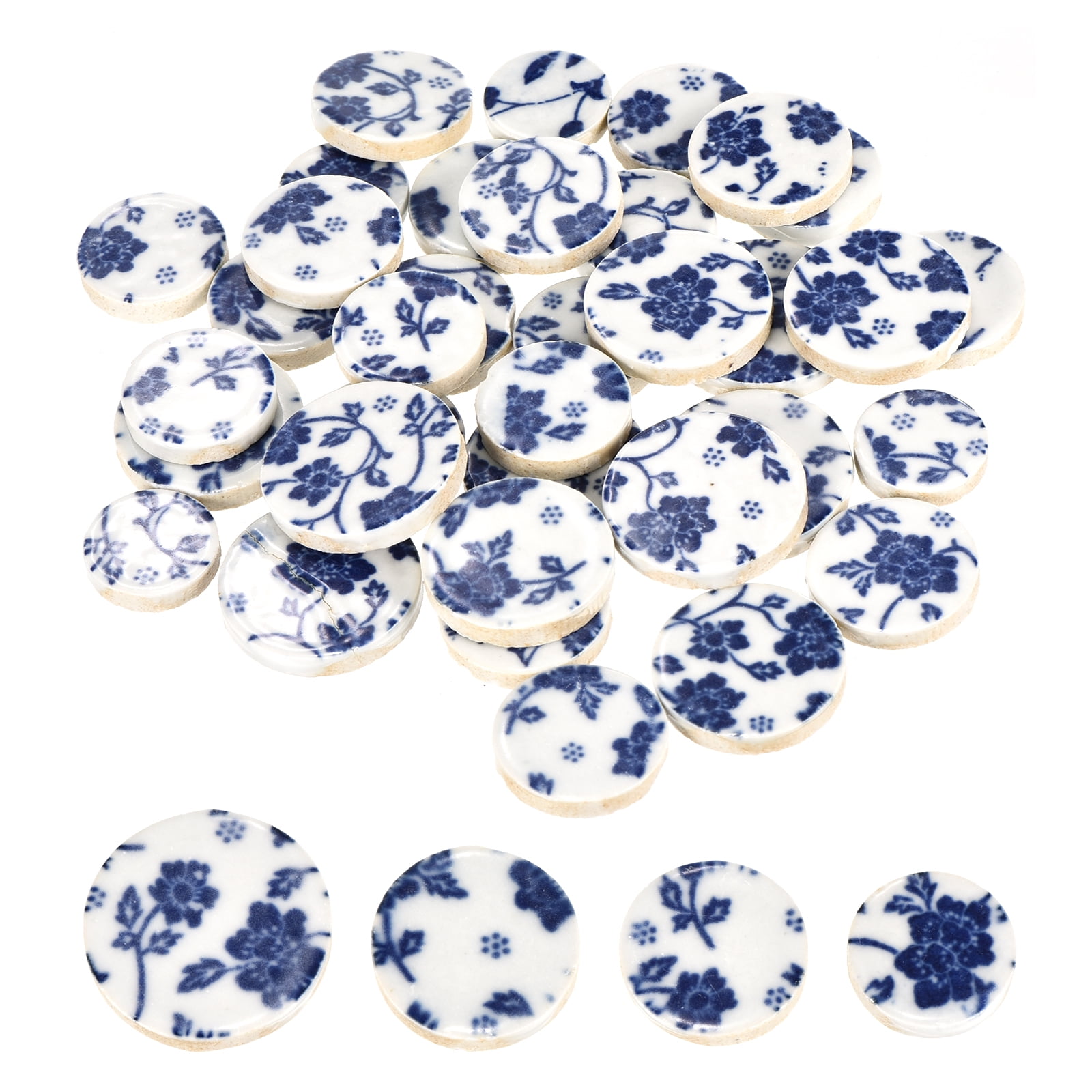 Uxcell 200g Ceramic Mosaic Tiles for Crafts Bulk, Round Blue and White ...