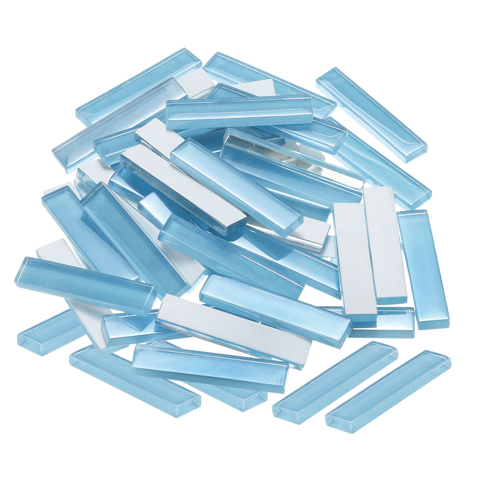Uxcell 200g Stained Glass Mosaic Strips 1.8" Sky Blue Crystal Glass ...