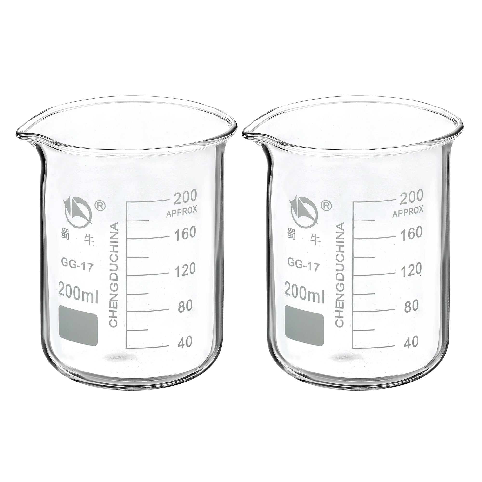 Uxcell 200ml Low Form Glass Beaker 3.3 Borosilicate Graduated Lab Measuring Cups 2 Pack ...