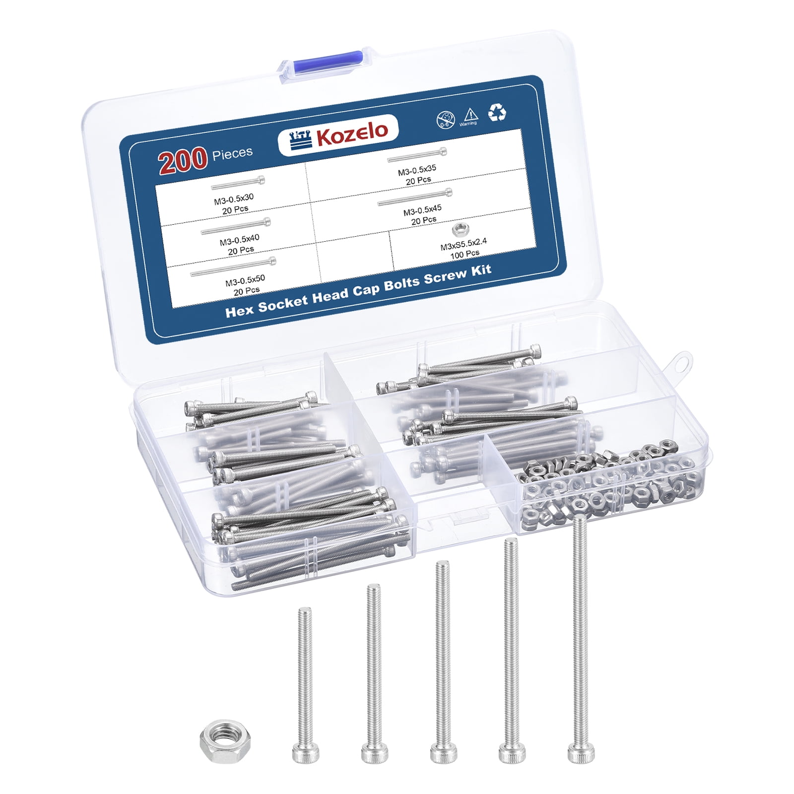 Uxcell 200pack M3 Socket Head Cap Screws Bolts Nuts Kit, 304 Stainless ...
