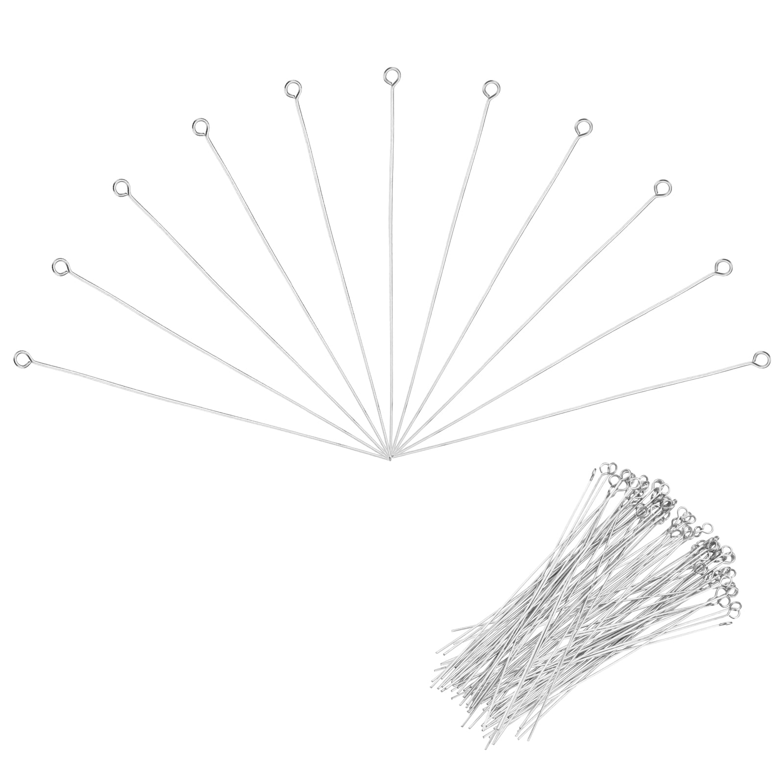 Uxcell 200pcs Stainless Steel Eye Pins 0.8mm/22 Gauge x70mm Headpins ...