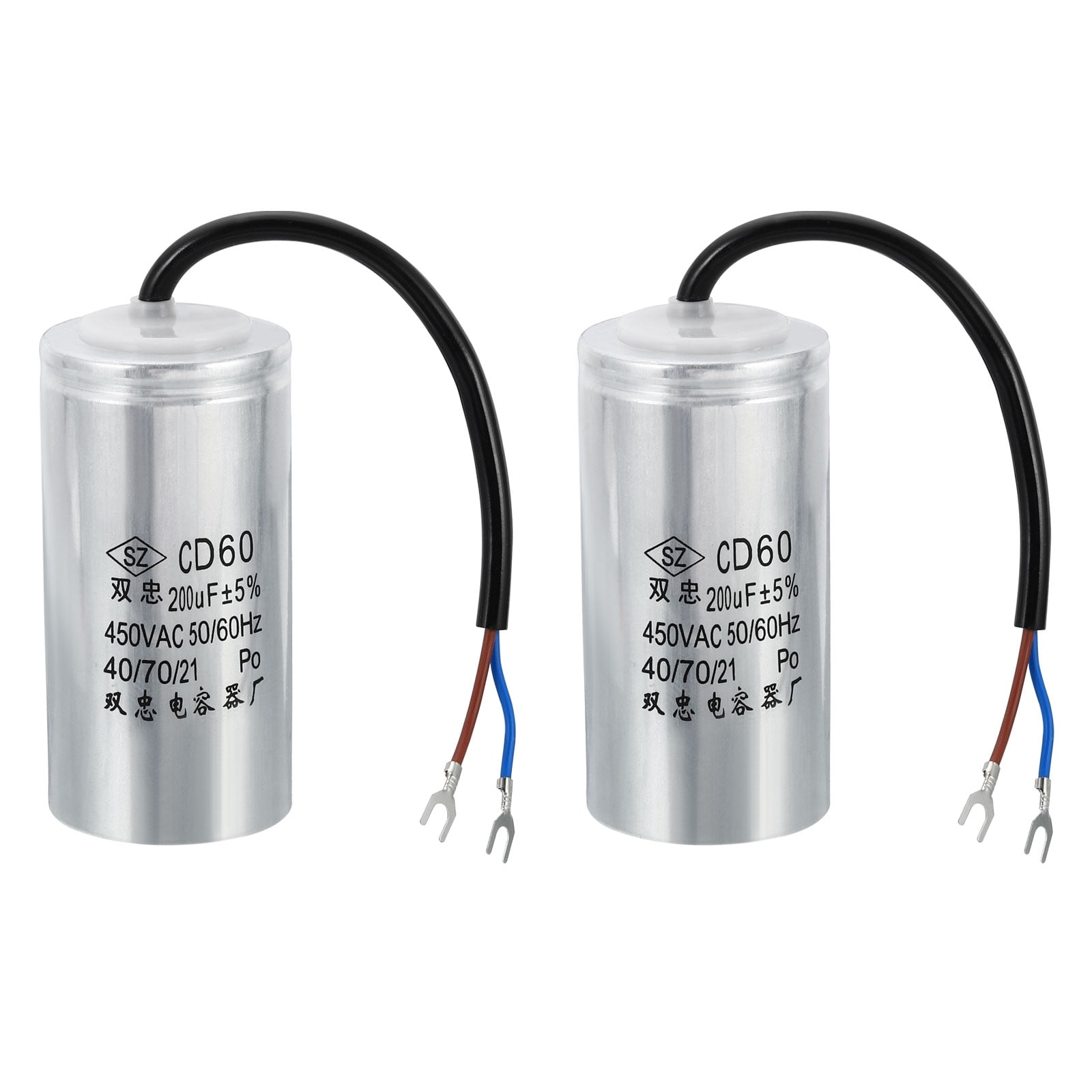 Uxcell 200uF 450VAC 2 Wires 5% Tolerance 50/60Hz CD60 Run Capacitor 2 ...