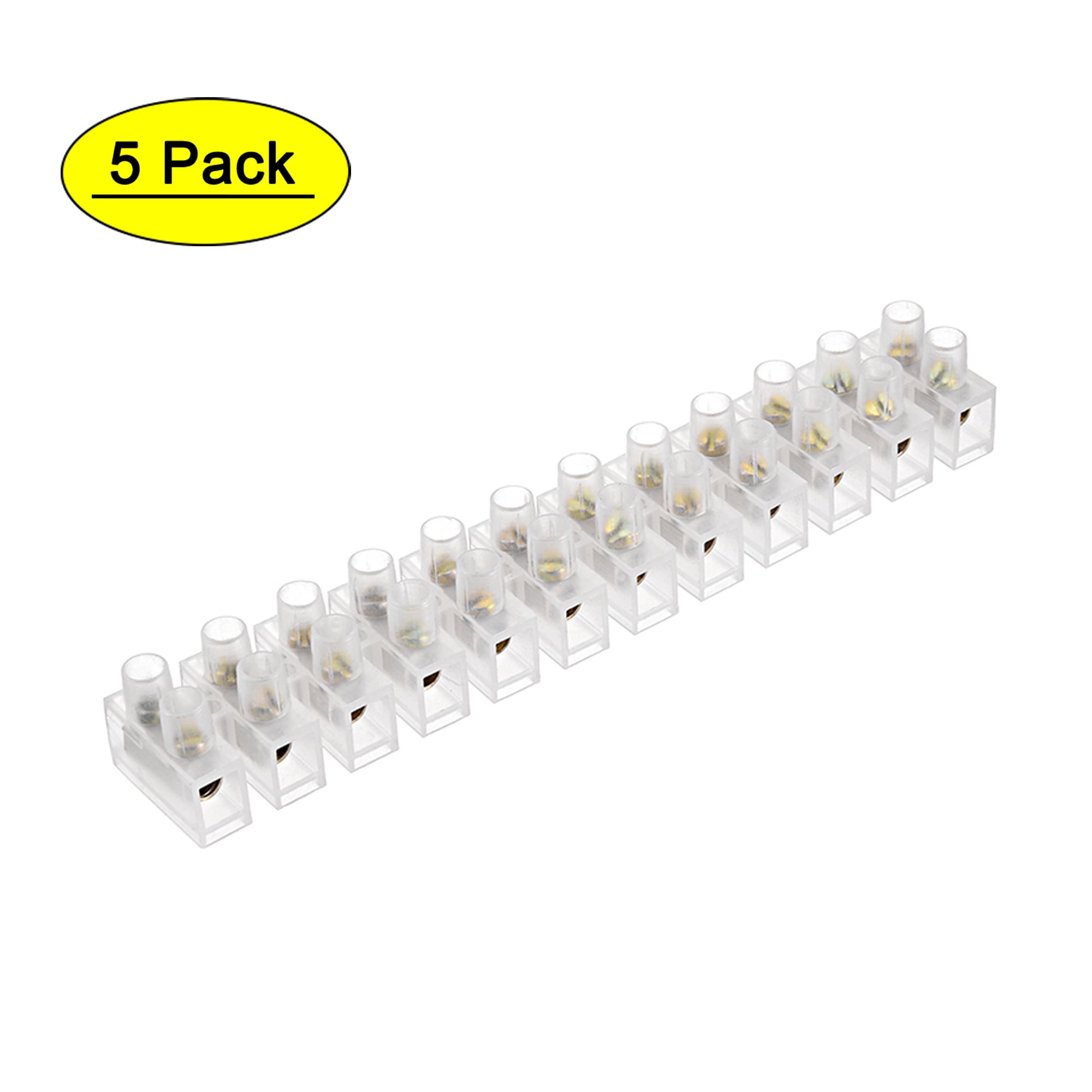 Uxcell 20A 12 Position Dual Row Type H Screw Terminal Block 5 Count ...