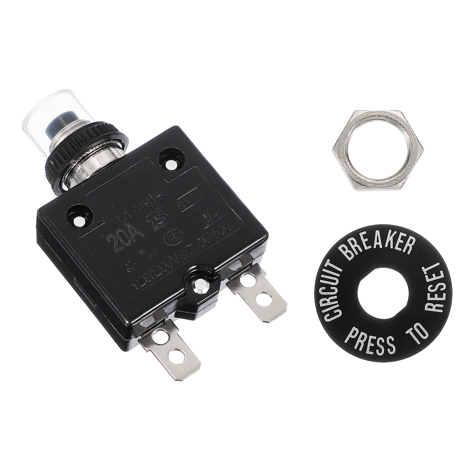 Uxcell 20Amp Push Button Circuit Breaker, 125/250V AC 50V DC Manual ...
