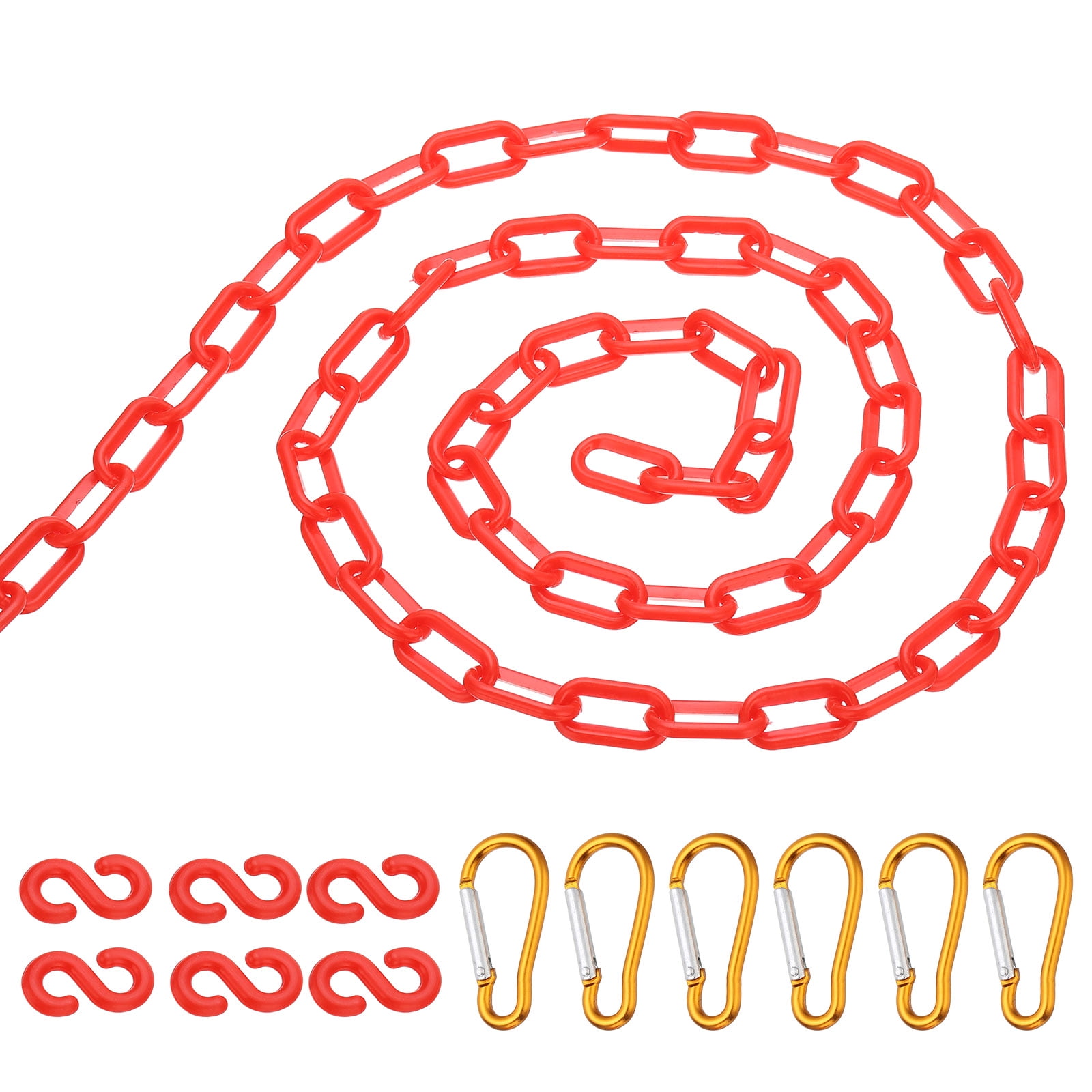 Uxcell 20Ft Plastic Safety Barrier Chain 6 S-Hooks and 6 Clips, Red ...