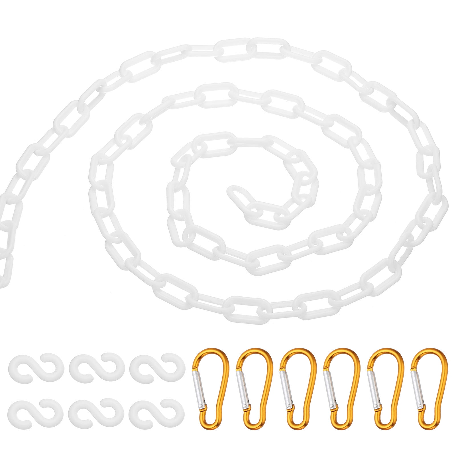 Uxcell 20Ft Plastic Safety Barrier Chain 6 S-Hooks and 6 Clips, White ...