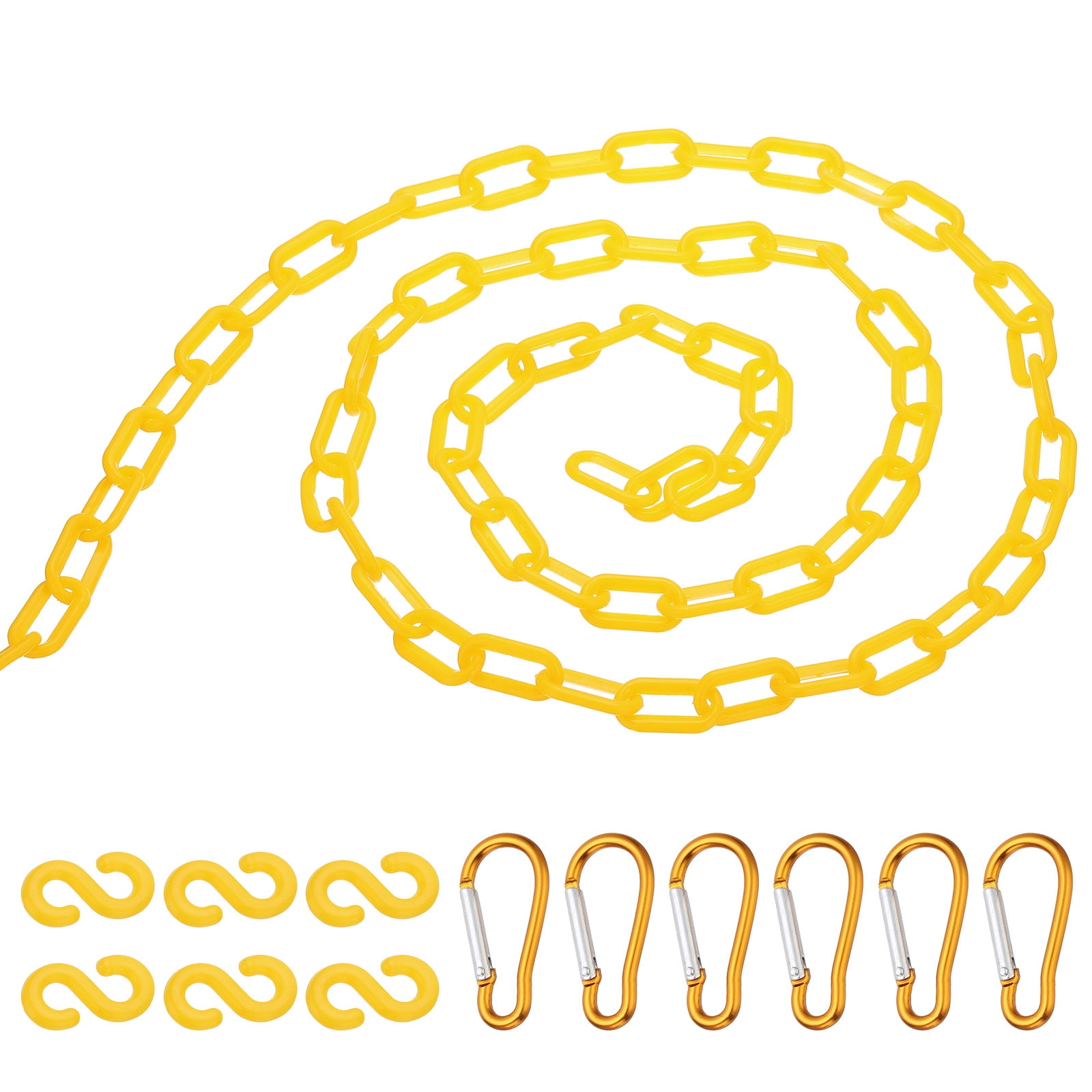 Uxcell 20Ft Plastic Safety Barrier Chain 6 S-Hooks and 6 Clips, Yellow ...