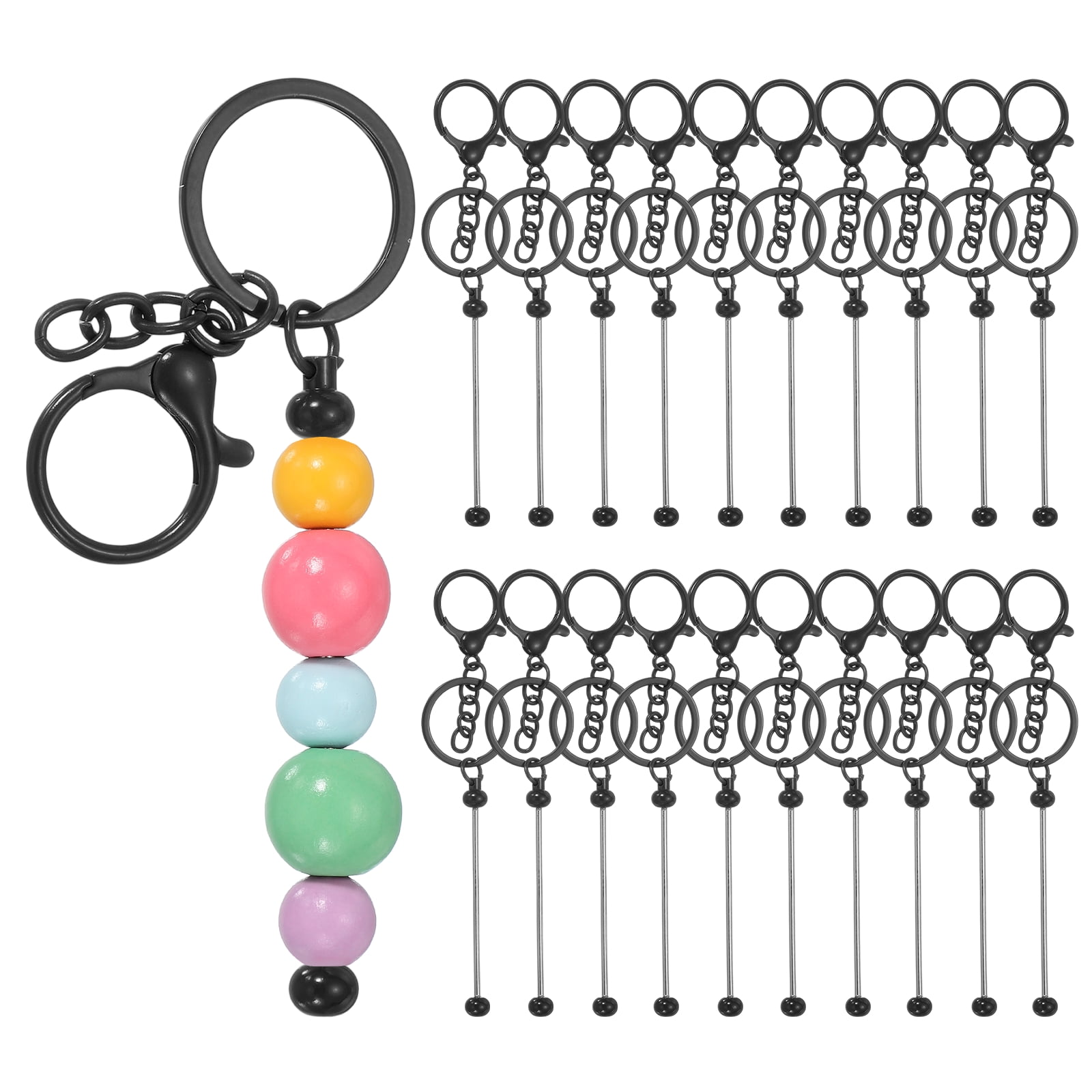 Uxcell 20Pcs Beadable Keychains, Metal DIY Beaded Keychain Making Kit ...