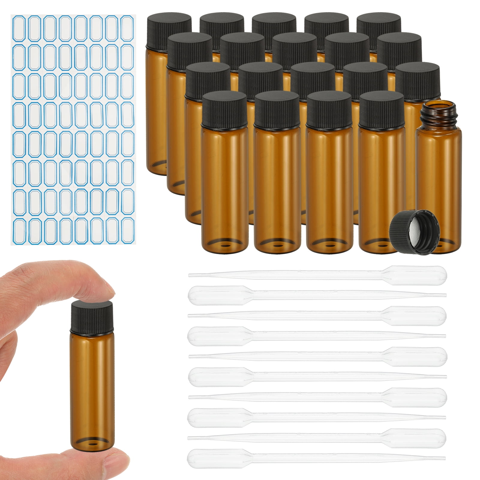 Uxcell 20Pcs Glass Sample Vials, 15ml Clear Brown Liquid Sample Vials ...