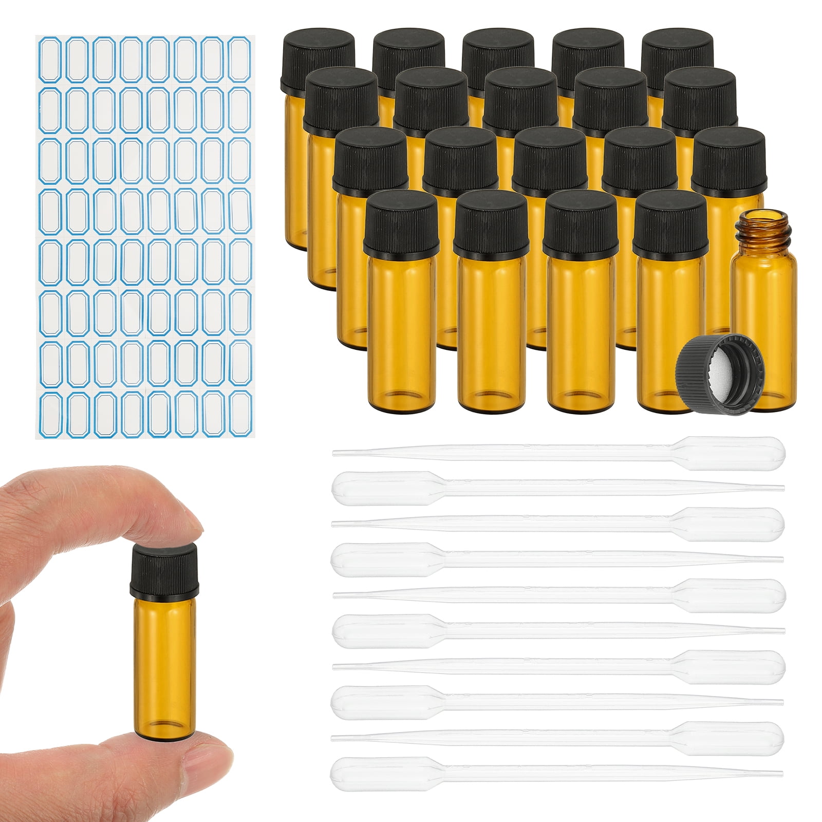 Uxcell 20Pcs Glass Sample Vials, 2ml Clear Brown Liquid Sample Vials Leak-Proof Storage Glass ...