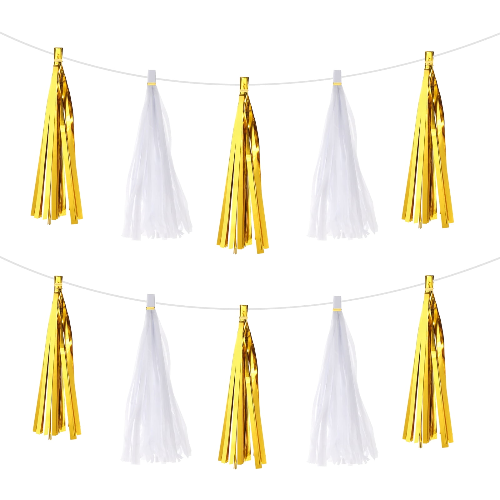 Uxcell 20Pcs Gold,White Tassel Garland Banner w Rope for Wedding ...