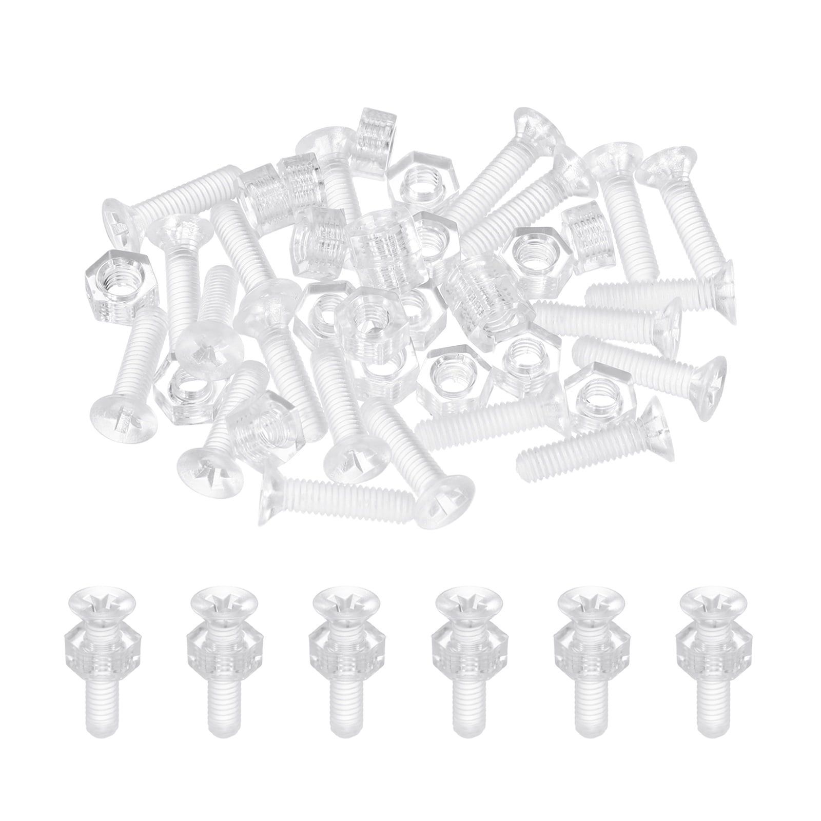 Uxcell 20Pcs M3x12mm Clear Plastic Phillips Countersunk Screws with Hex ...