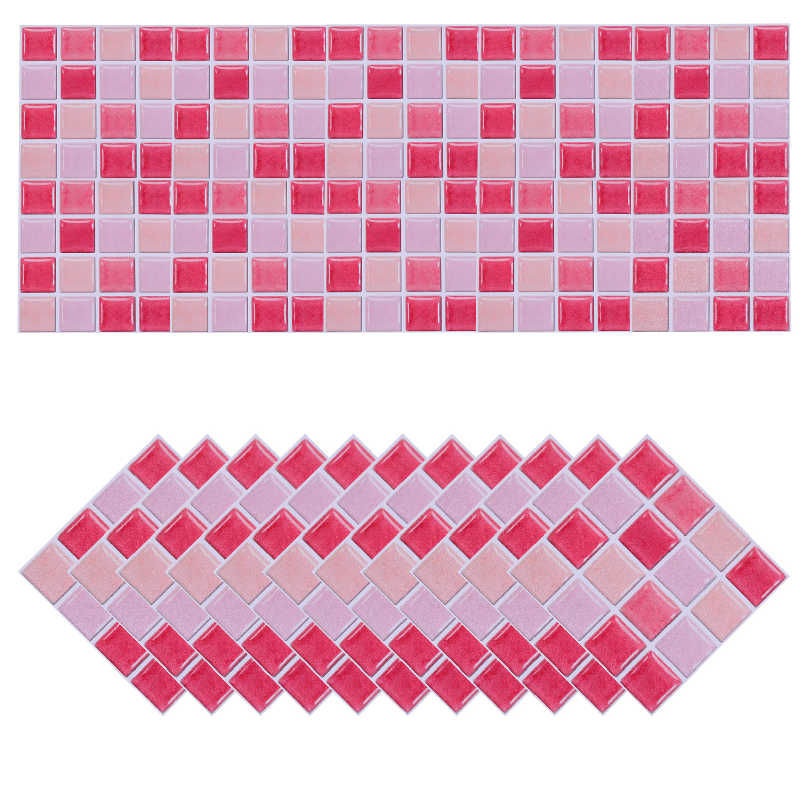 Uxcell 20Pcs Mosaic Tile Stickers, 10 x 10cm Square Wallpaper Self ...