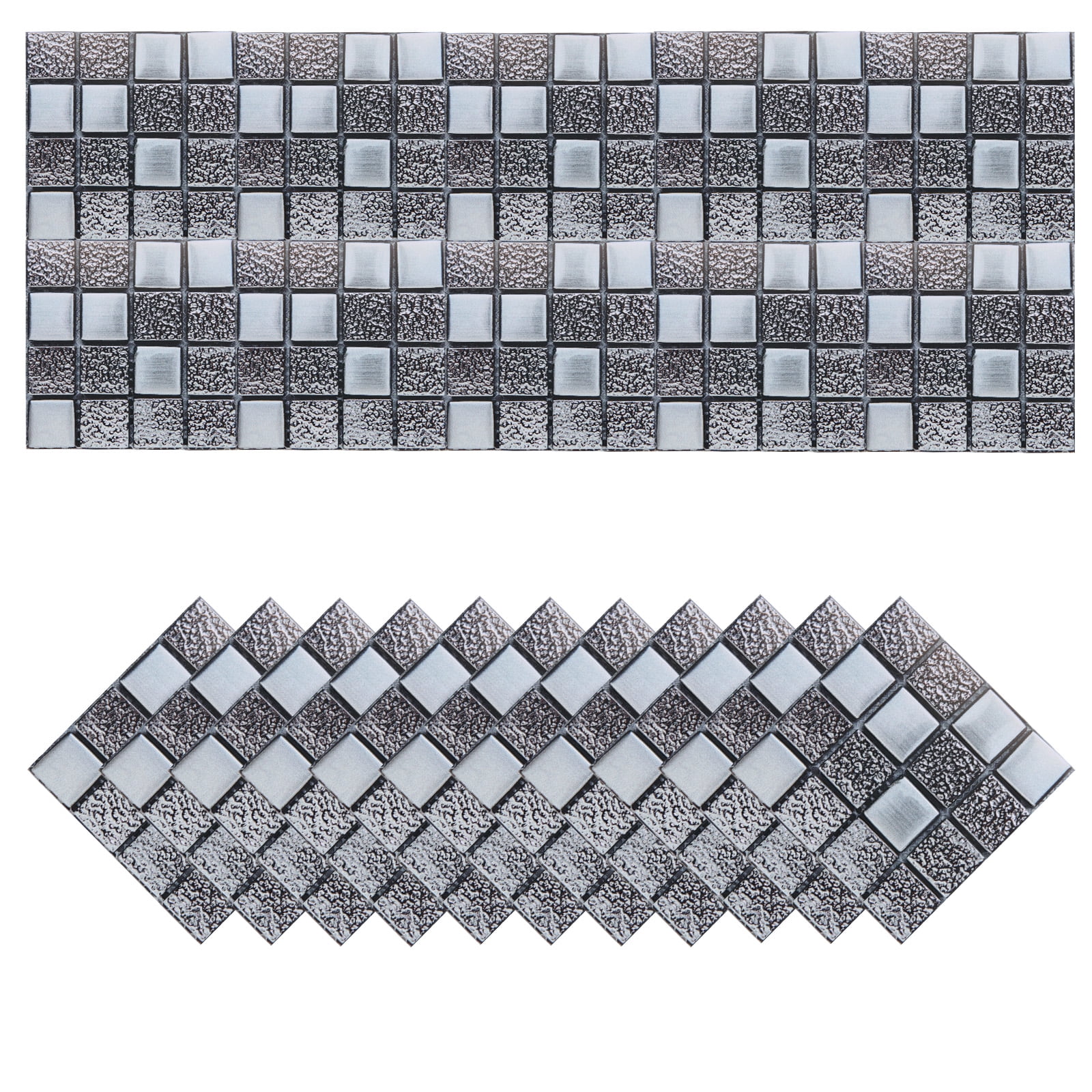 Uxcell 20Pcs Mosaic Tile Stickers, 10 x 10cm Square Wallpaper Self ...