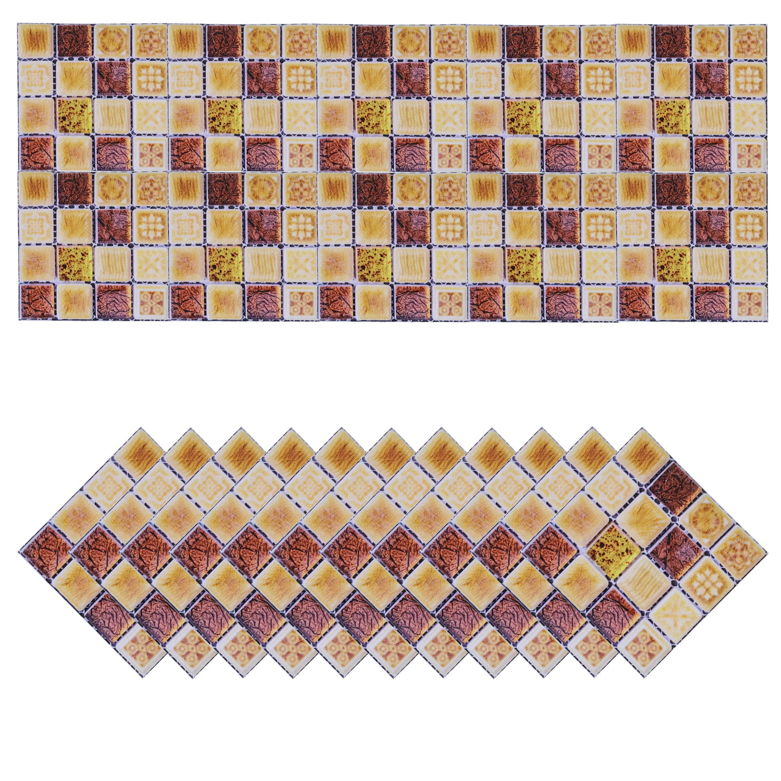 Uxcell 20Pcs Mosaic Tile Stickers, 10 x 10cm Square Wallpaper Self ...