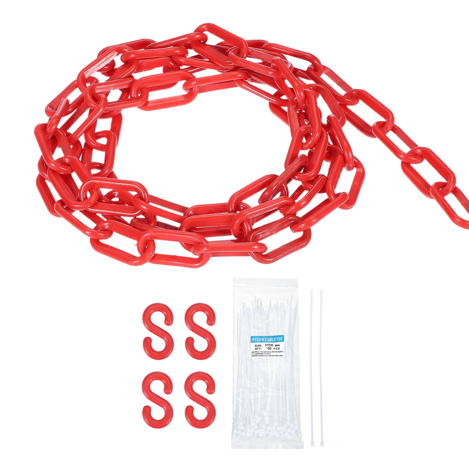 Uxcell 20ft Plastic Chain Safety Chain with Zip Ties and S-Hooks Red ...