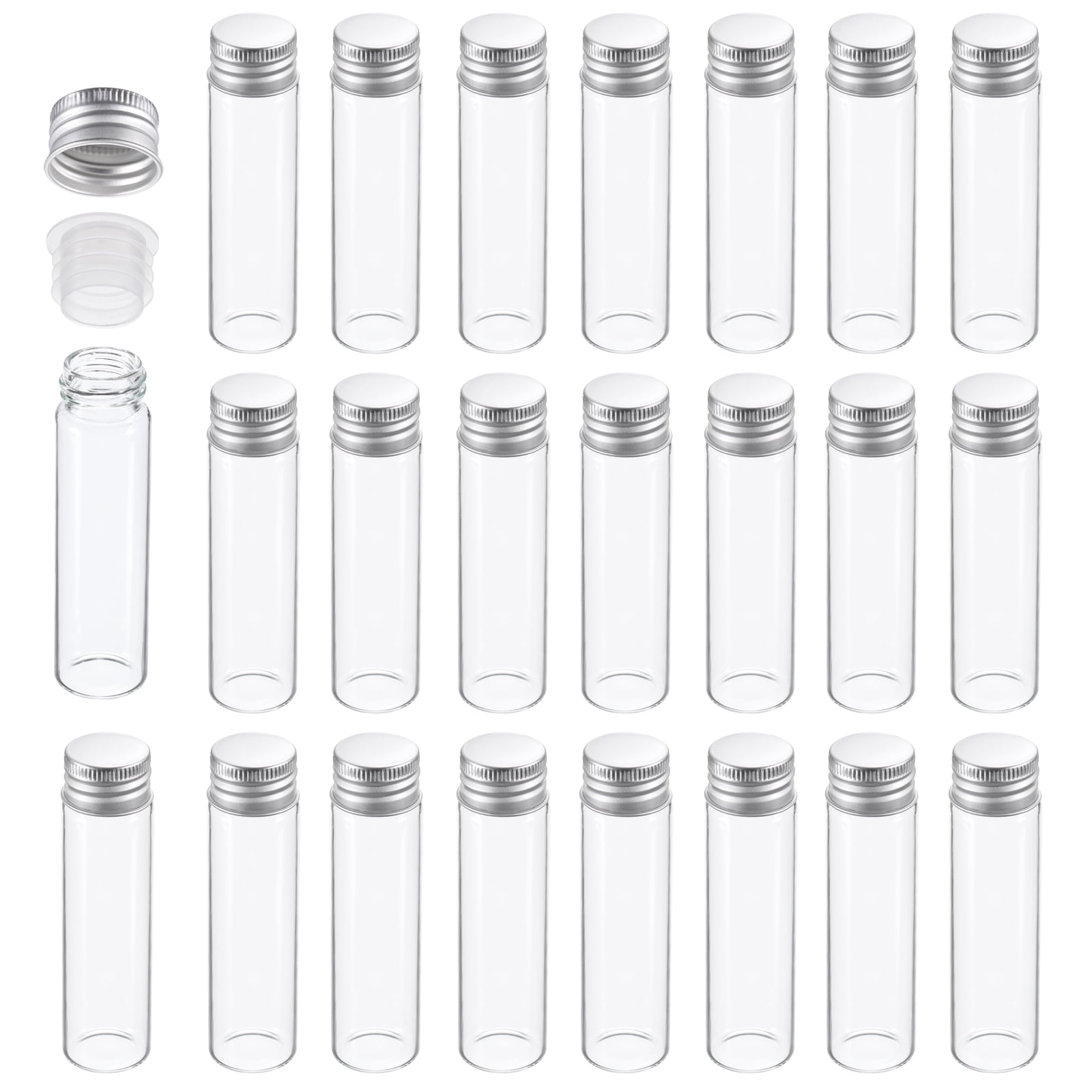 Uxcell 20ml Clear Glass Vials, 100 Pack Small Liquid Sample Vial Plastic Stoppers Leak-Proof ...