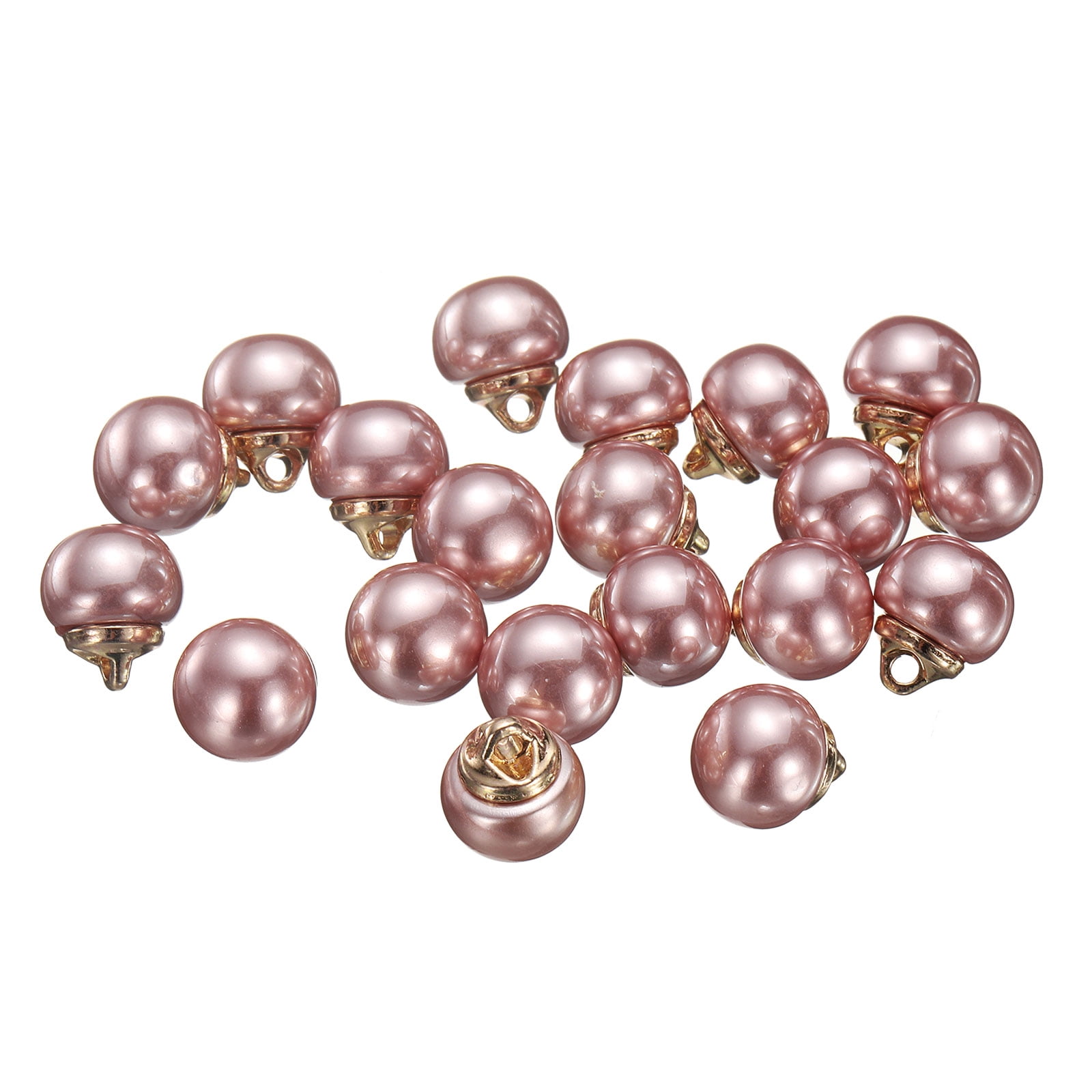 Uxcell 20pcs 16L Round Pink Faux Pearl Buttons 10mm 3/8" Gold Metal ...