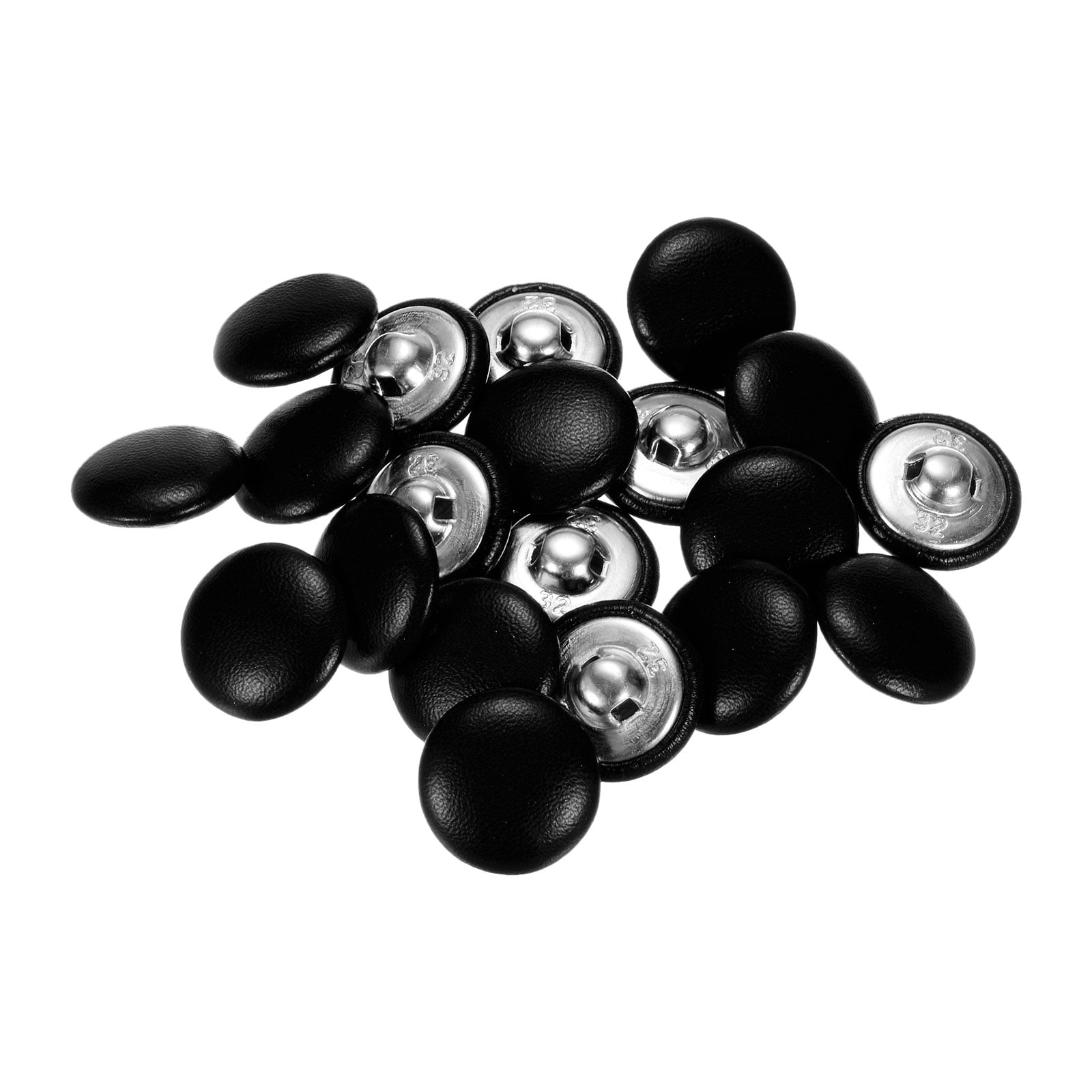 Uxcell 20Pcs Leather Covered Button Metal Round Sewing Buttons Black ...
