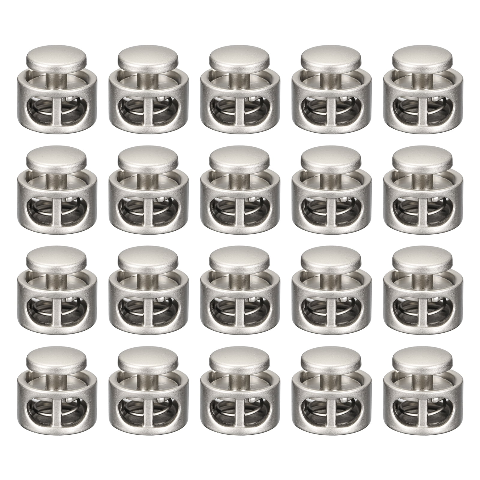 Uxcell 20pcs Double Hole Metal Spring Cord Locks Round Toggle Stoppers ...