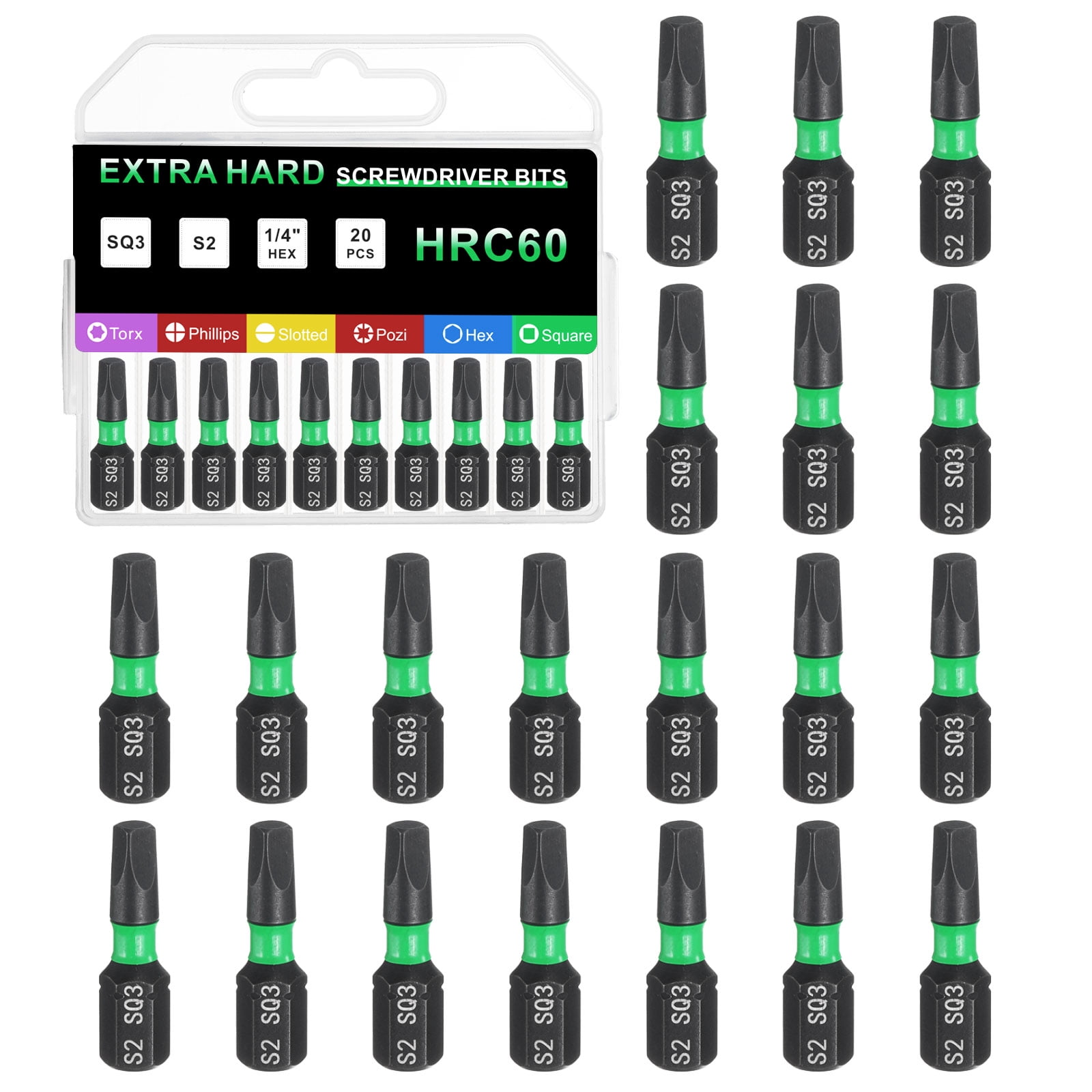 Uxcell 20pcs Square Screwdriver Bit SQ3 1/4" Hex Shank 25mm/1" Length ...