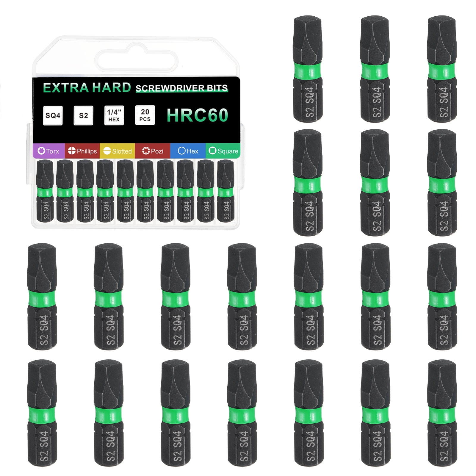 Uxcell 20pcs Square Screwdriver Bit SQ4 1/4" Hex Shank 25mm/1" Length ...