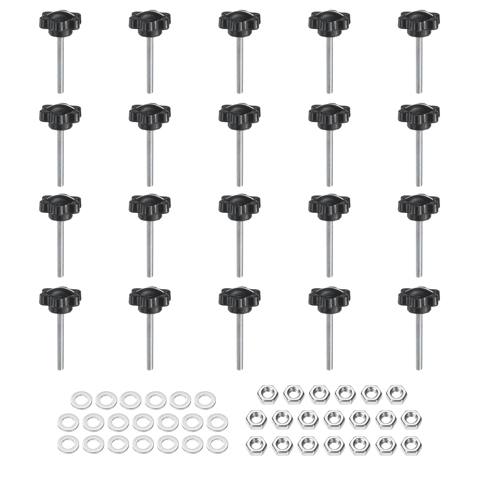 Uxcell 20pcs Star Clamping Knobs with Nuts Washers M4 x 35mm Zinc ...