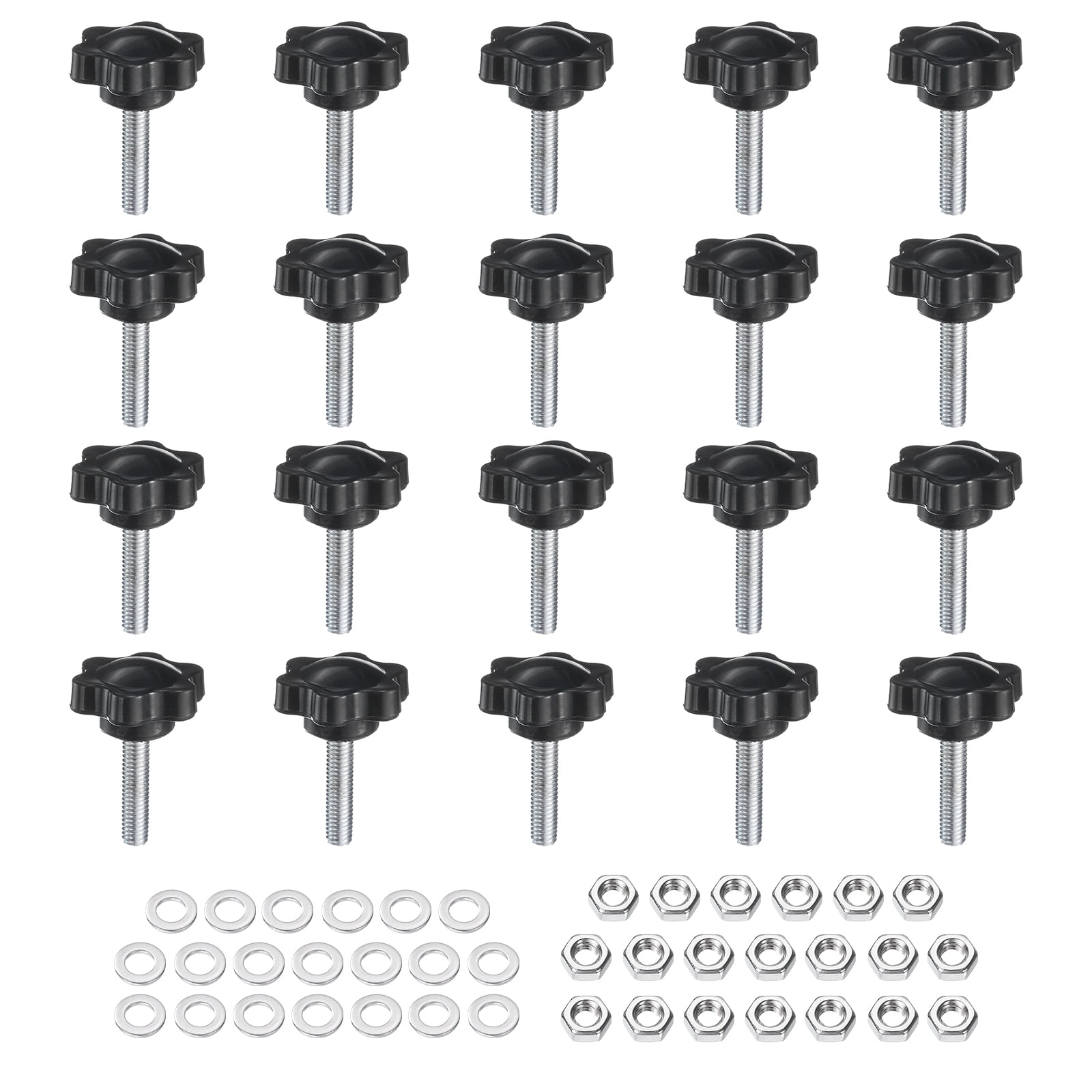 Uxcell 20pcs Star Clamping Knobs with Nuts Washers M5 x 20mm Zinc Plated Steel Stud 25mm 6-Star ...