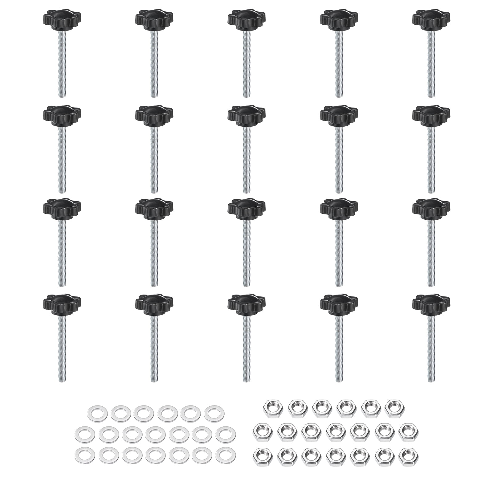 Uxcell 20pcs Star Clamping Knobs with Nuts Washers M5 x 45mm Zinc Plated Steel Stud 25mm 6-Star ...