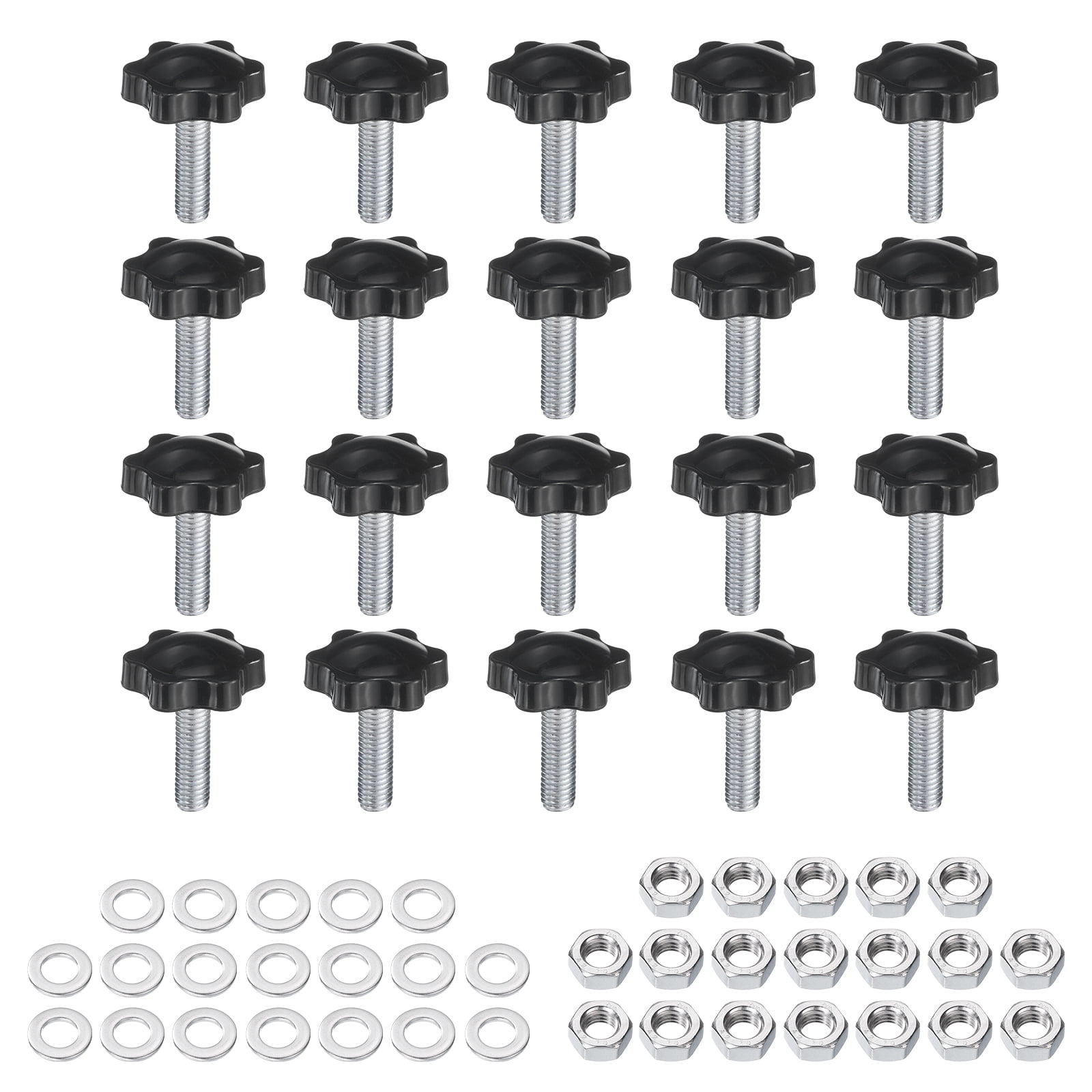 Uxcell 20pcs Star Clamping Knobs with Nuts Washers M8 x 25mm Zinc Plated Steel Stud 32mm 6-Star ...