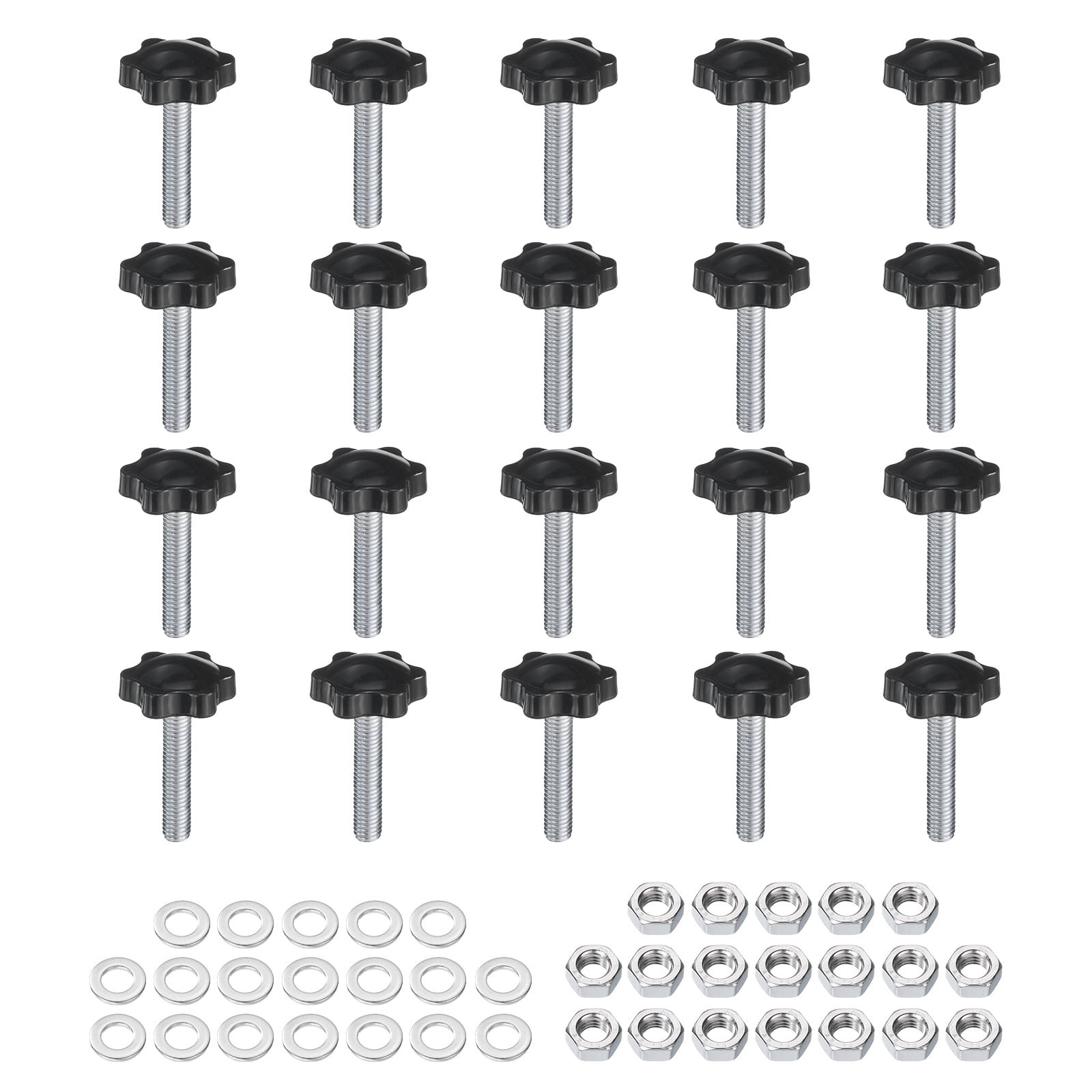 Uxcell 20pcs Star Clamping Knobs with Nuts Washers M8 x 35mm Zinc Plated Steel Stud 32mm 6-Star ...