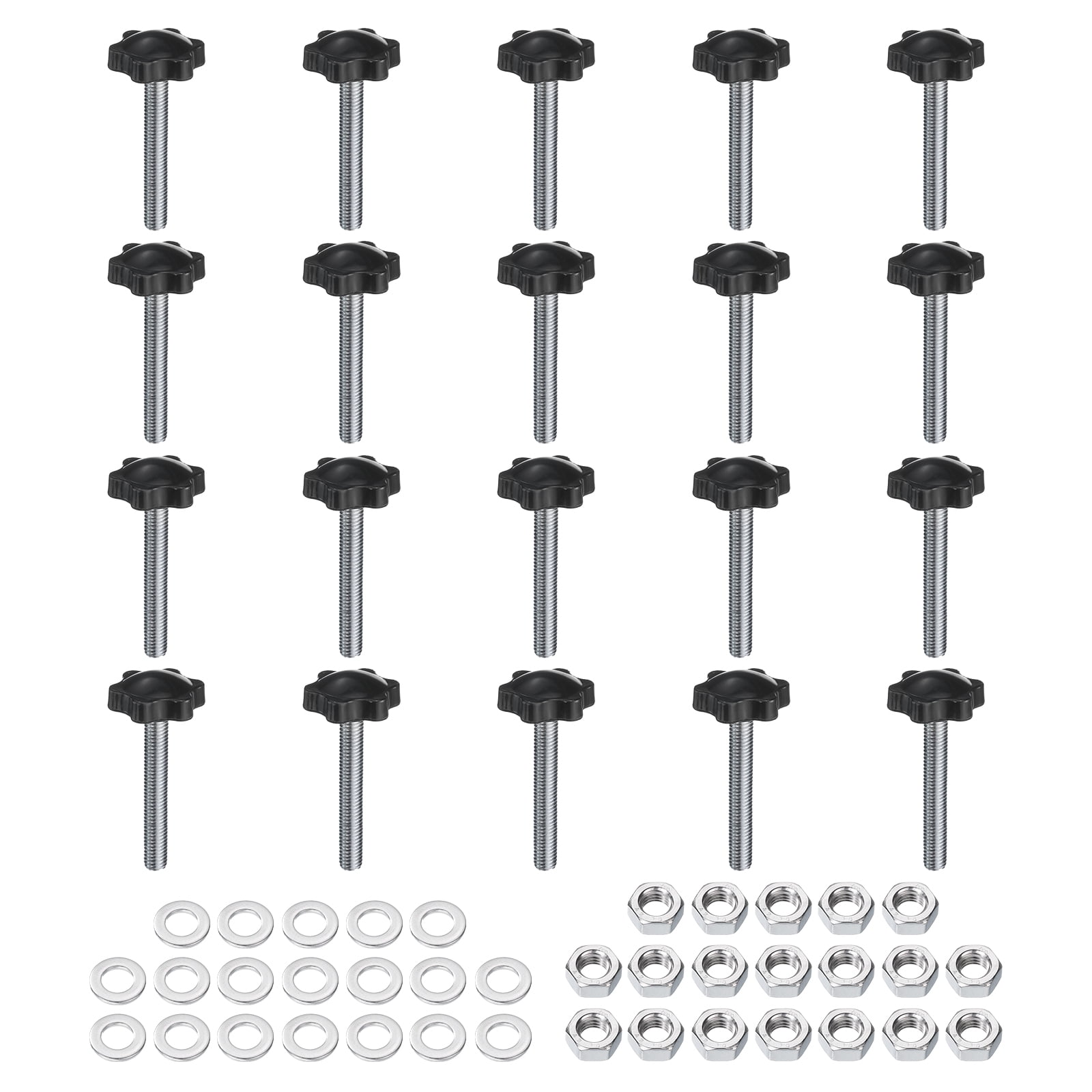 Uxcell 20pcs Star Clamping Knobs with Nuts Washers M8 x 50mm Zinc Plated Steel Stud 32mm 6-Star ...