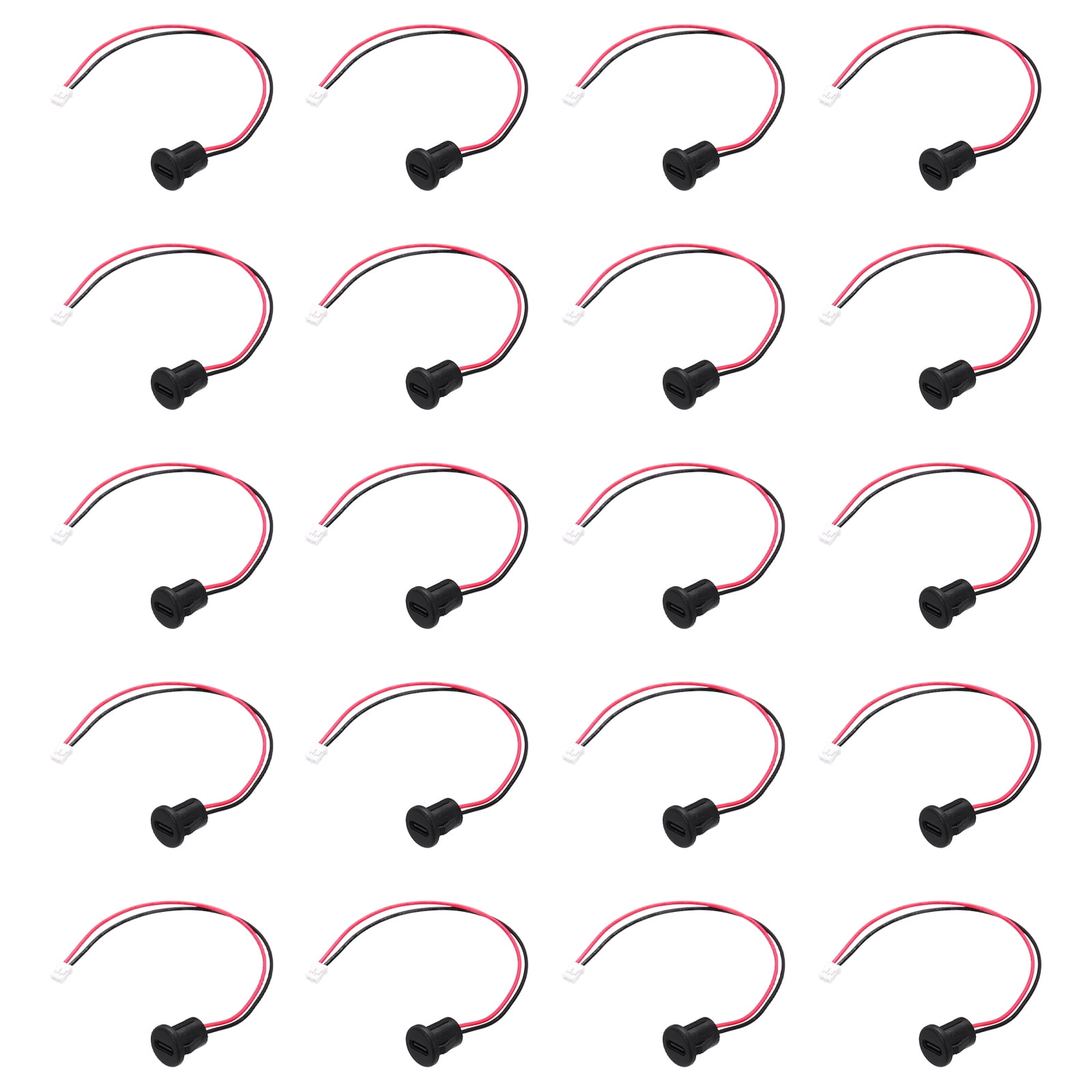 Uxcell 20pcs Type-C Female Chassis 2 Pin Wire, 5V 3A Round USB-C Female ...