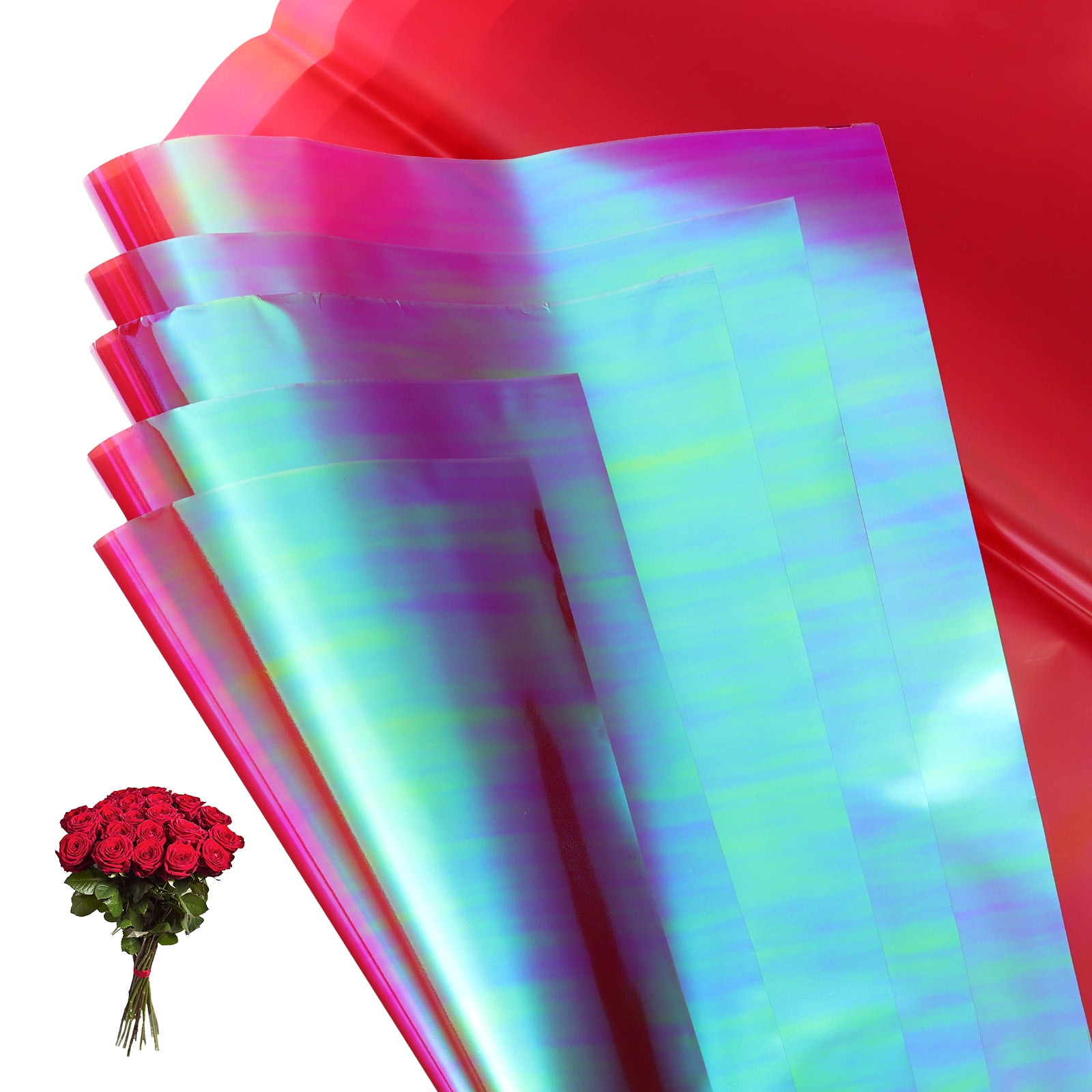 Uxcell Flower Wrapping Paper, Iridescent Double Sided Plastic Bouquet ...