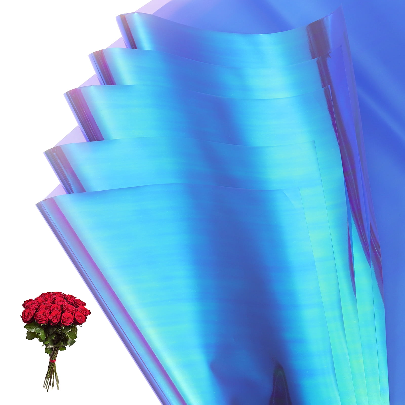 Uxcell Flower Wrapping Paper, Iridescent Double Sided Plastic Bouquet ...