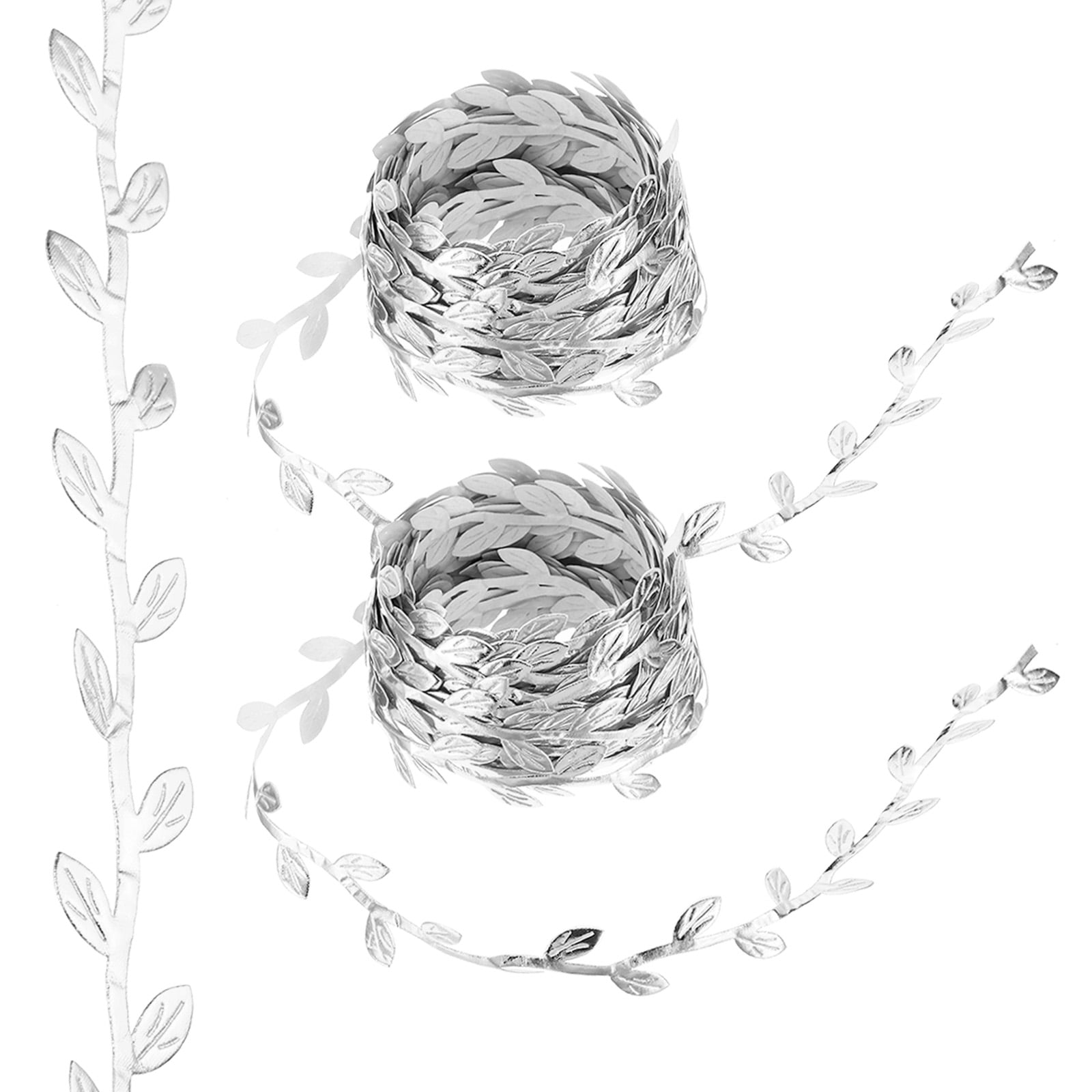Uxcell 22 Yards Silver Leaf Ribbon, Leaves Trim Rope Artificial Leaf ...