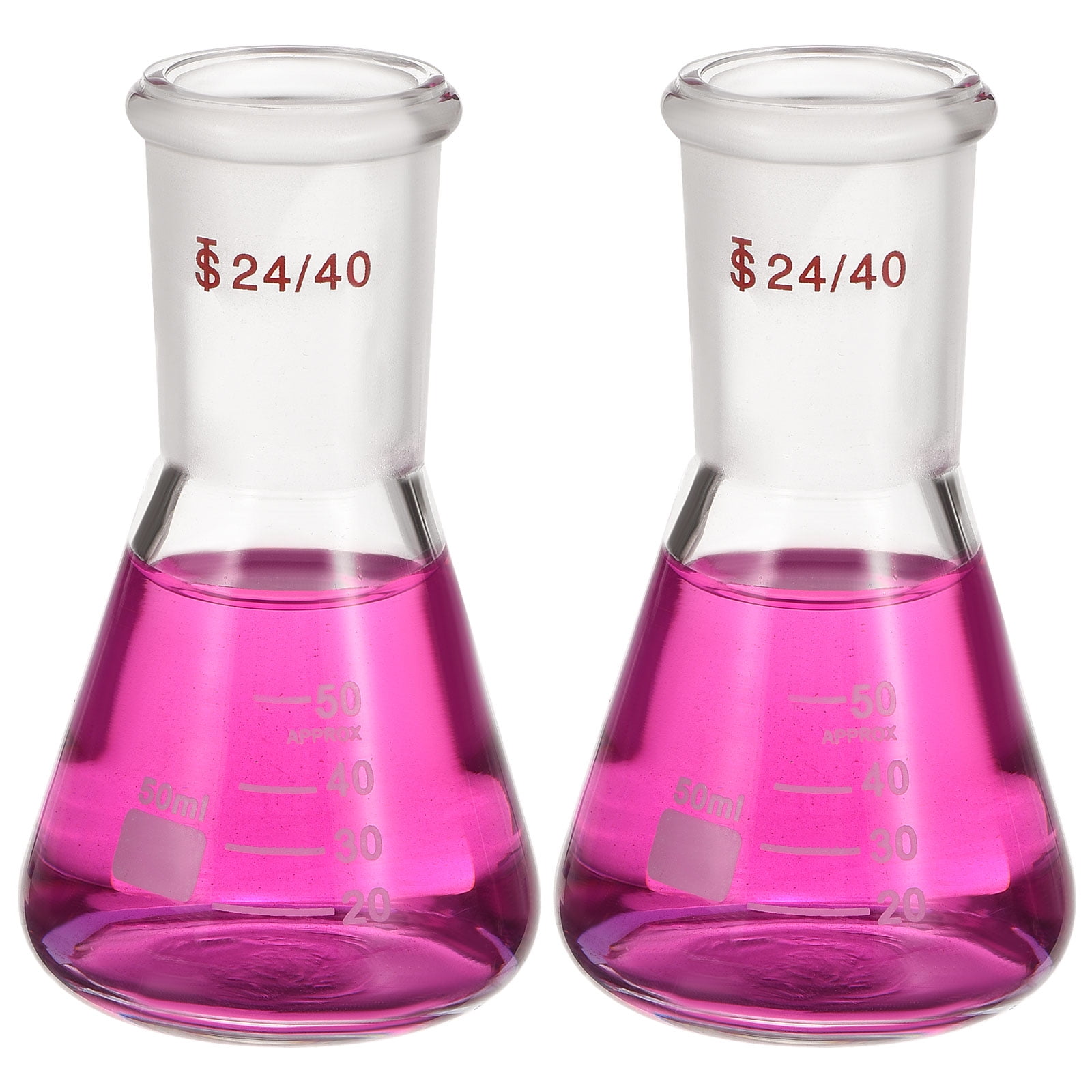 Uxcell 24/40 Erlenmeyer Flask, 2 Pcs 50ml/1.7oz Borosilicate Glass ...