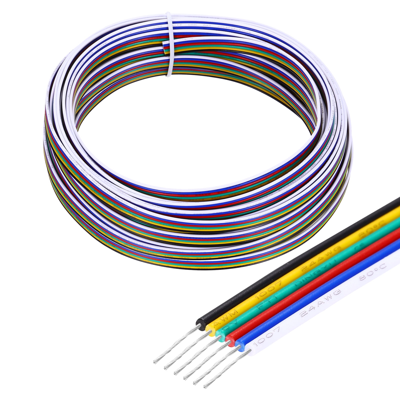 Uxcell 24 Gauge 6 Conductor Electrical Wire 39FT Flexible Stranded Hook ...