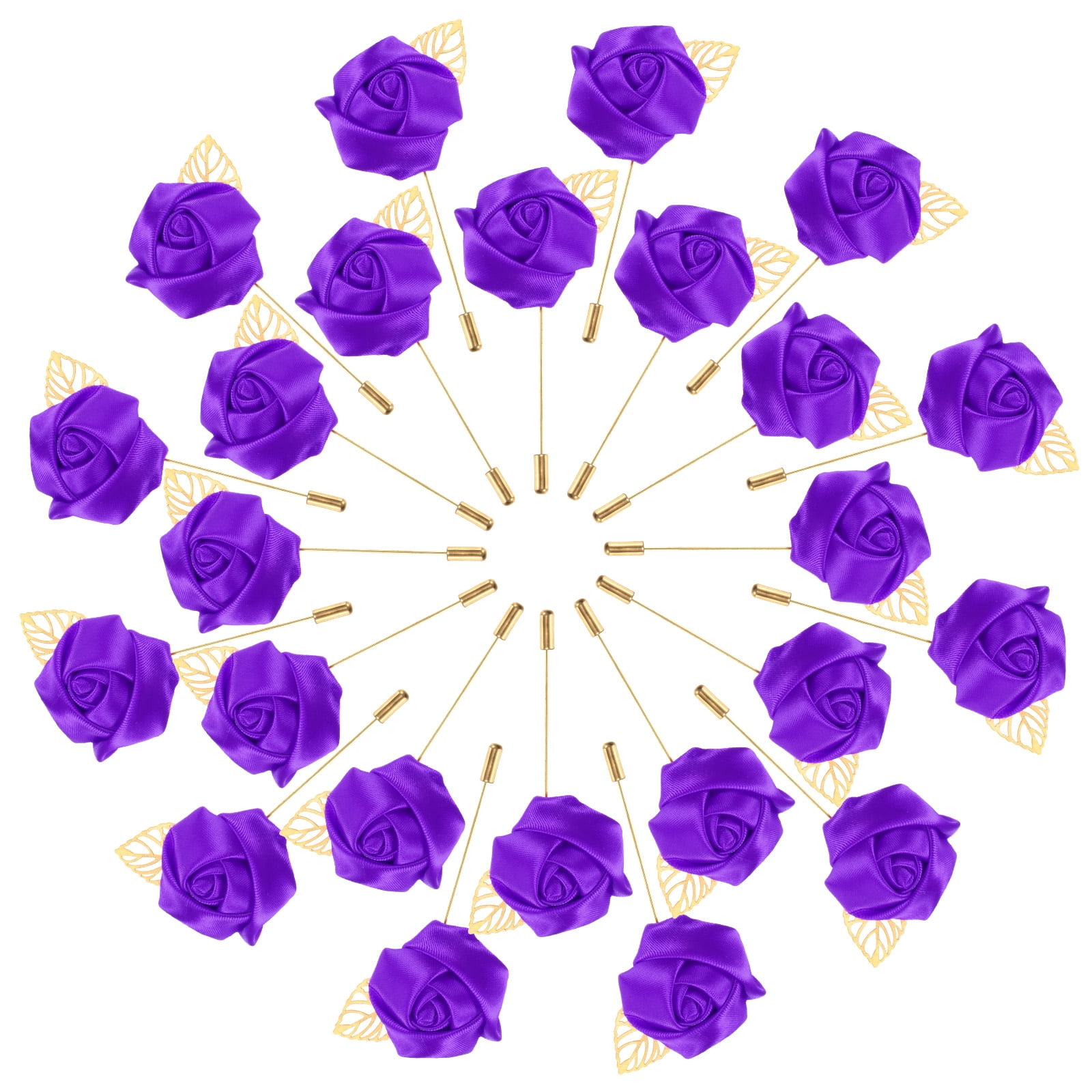 Uxcell 24-Pack Flower Lapel Pins for Men, Golden Leaf Rose Boutonnieres ...