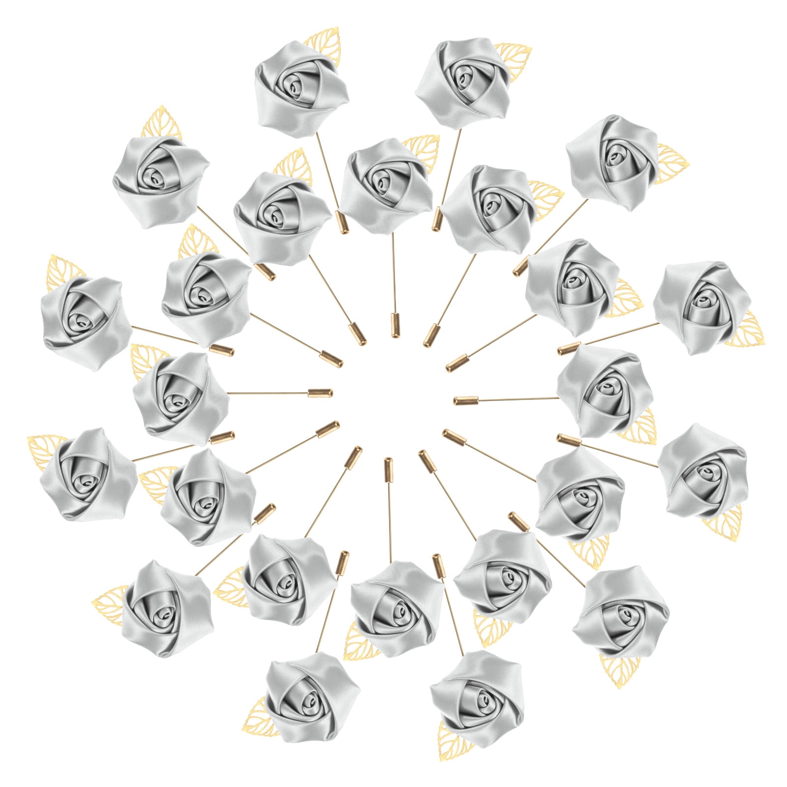 Uxcell 24-Pack Flower Lapel Pins for Men, Golden Leaf Rose Boutonnieres ...