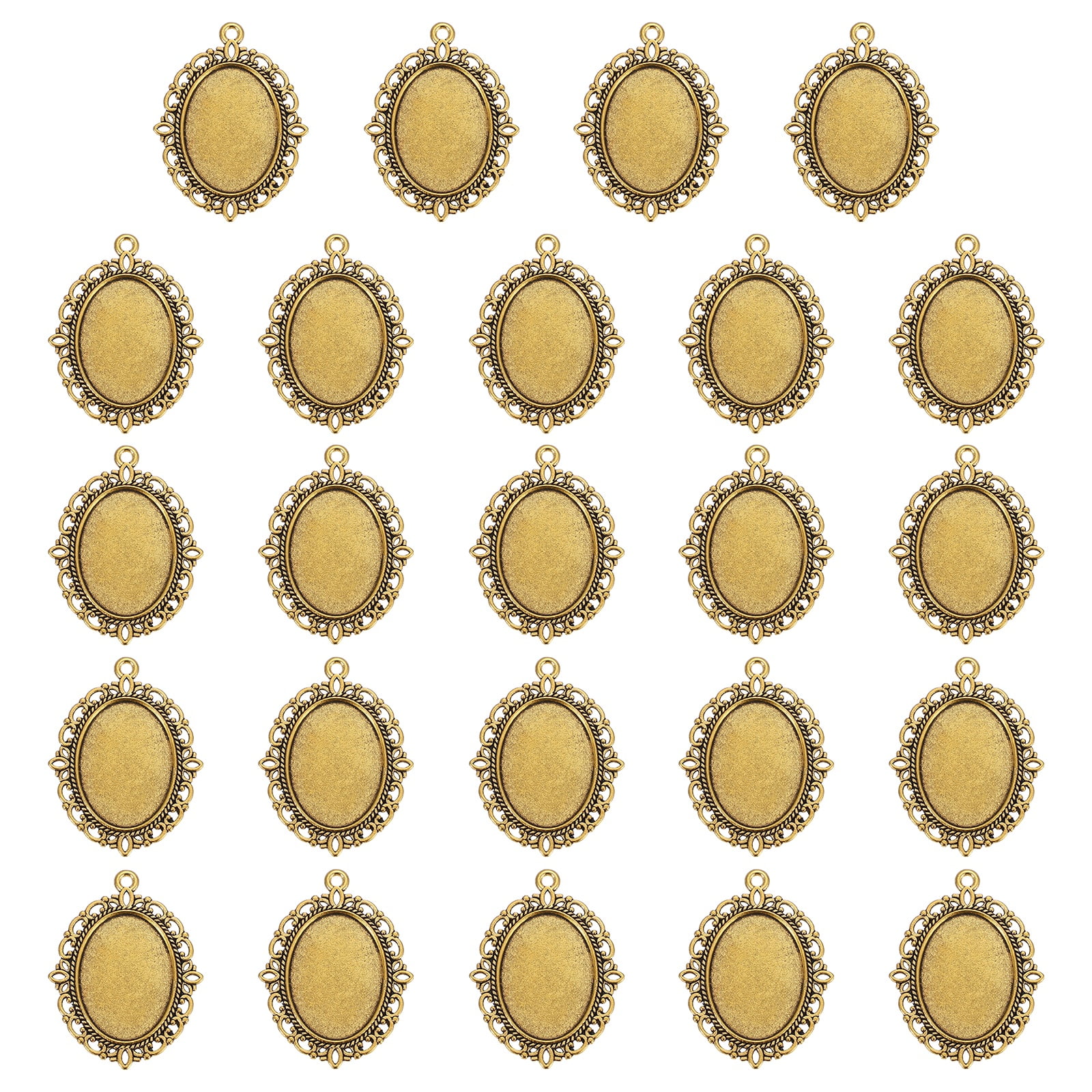 Uxcell 24 Pcs Pendant Trays Kit, 25mm Oval Blank Bezel Pendant Tray ...