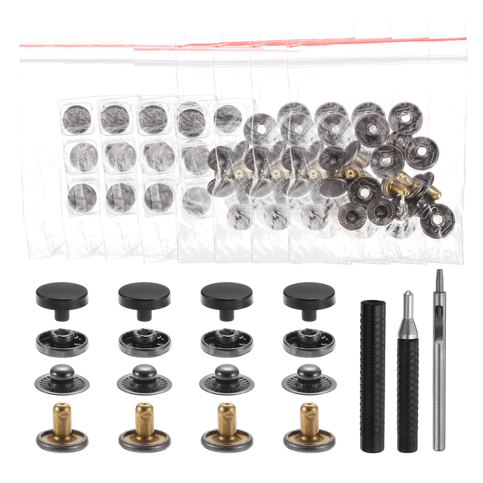 Uxcell 24 Set Leather Snap Fasteners Kit 10mm Metal Button Snaps Press ...