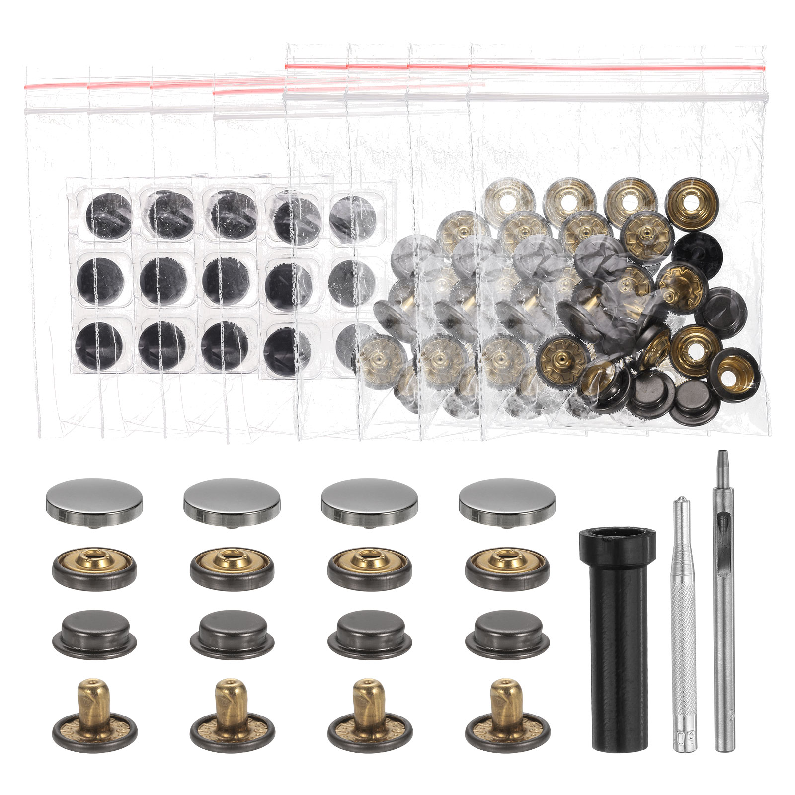 Uxcell 24 Set Leather Snap Fasteners Kit 12mm Metal Button Snaps Press ...