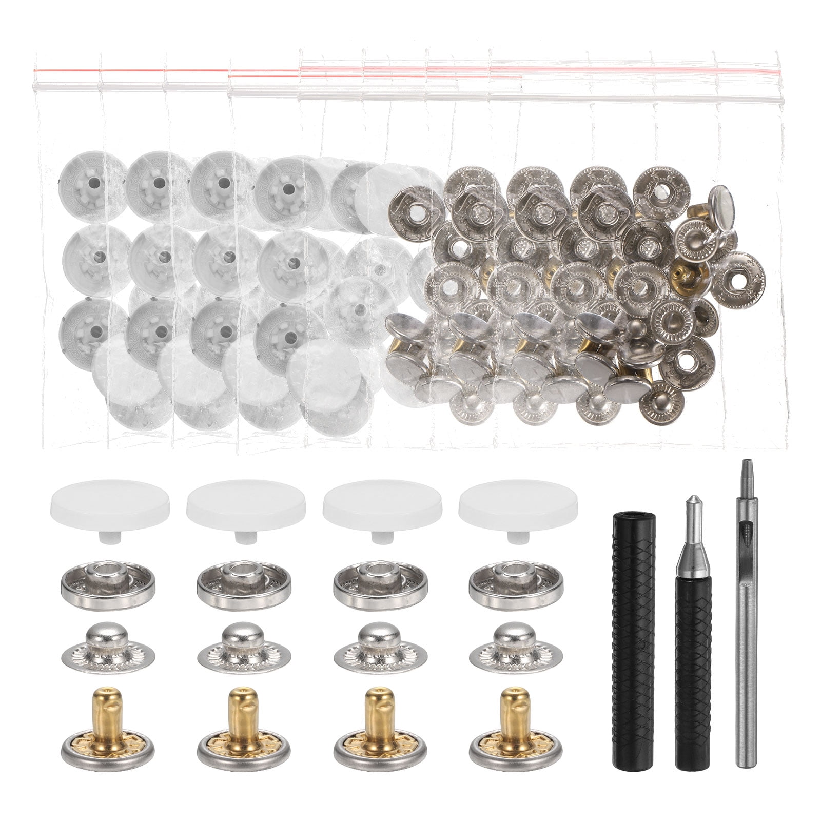 Uxcell 24 Set Leather Snap Fasteners Kit 15mm Metal Button Snaps Press ...