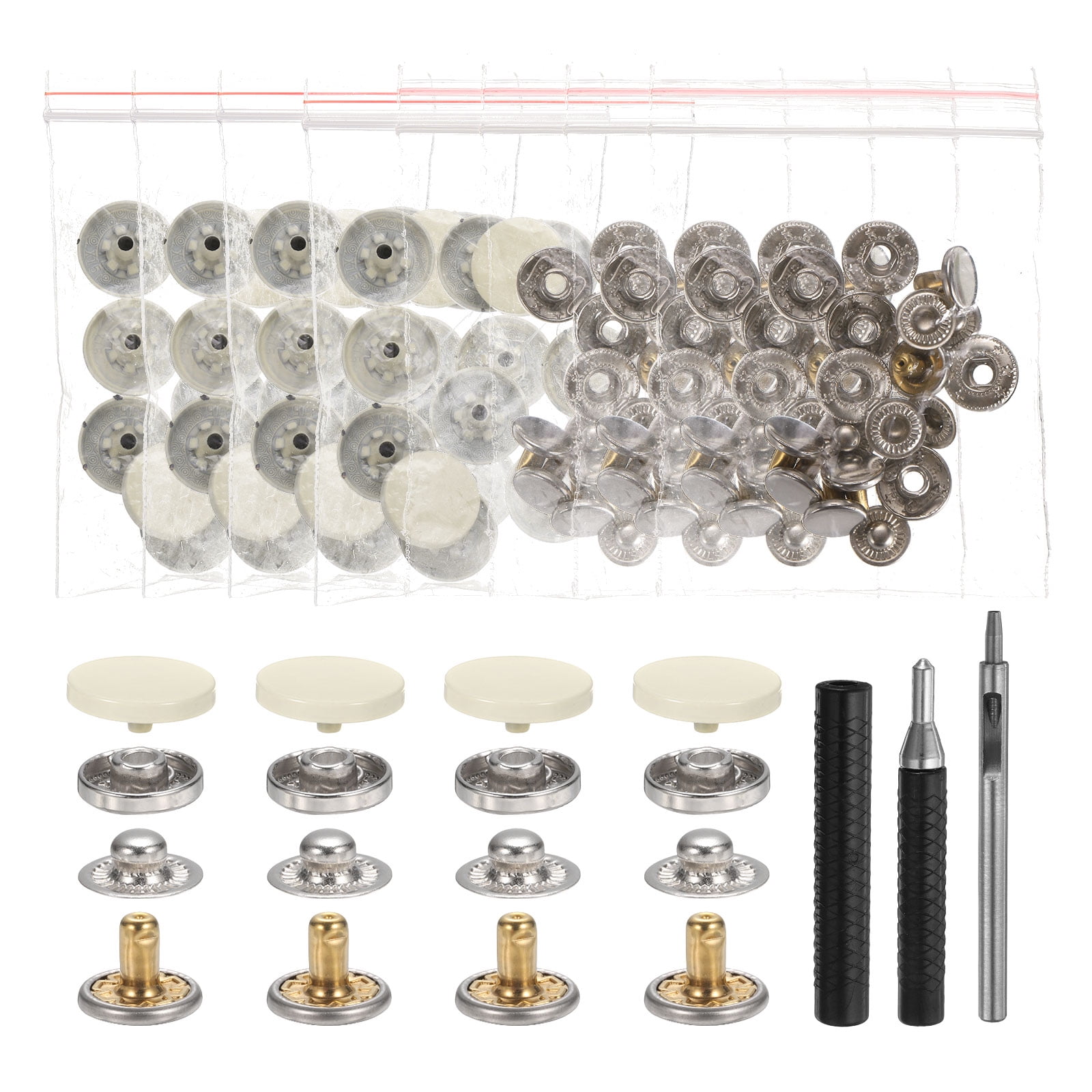Uxcell 24 Set Leather Snap Fasteners Kit 15mm Metal Button Snaps Press ...