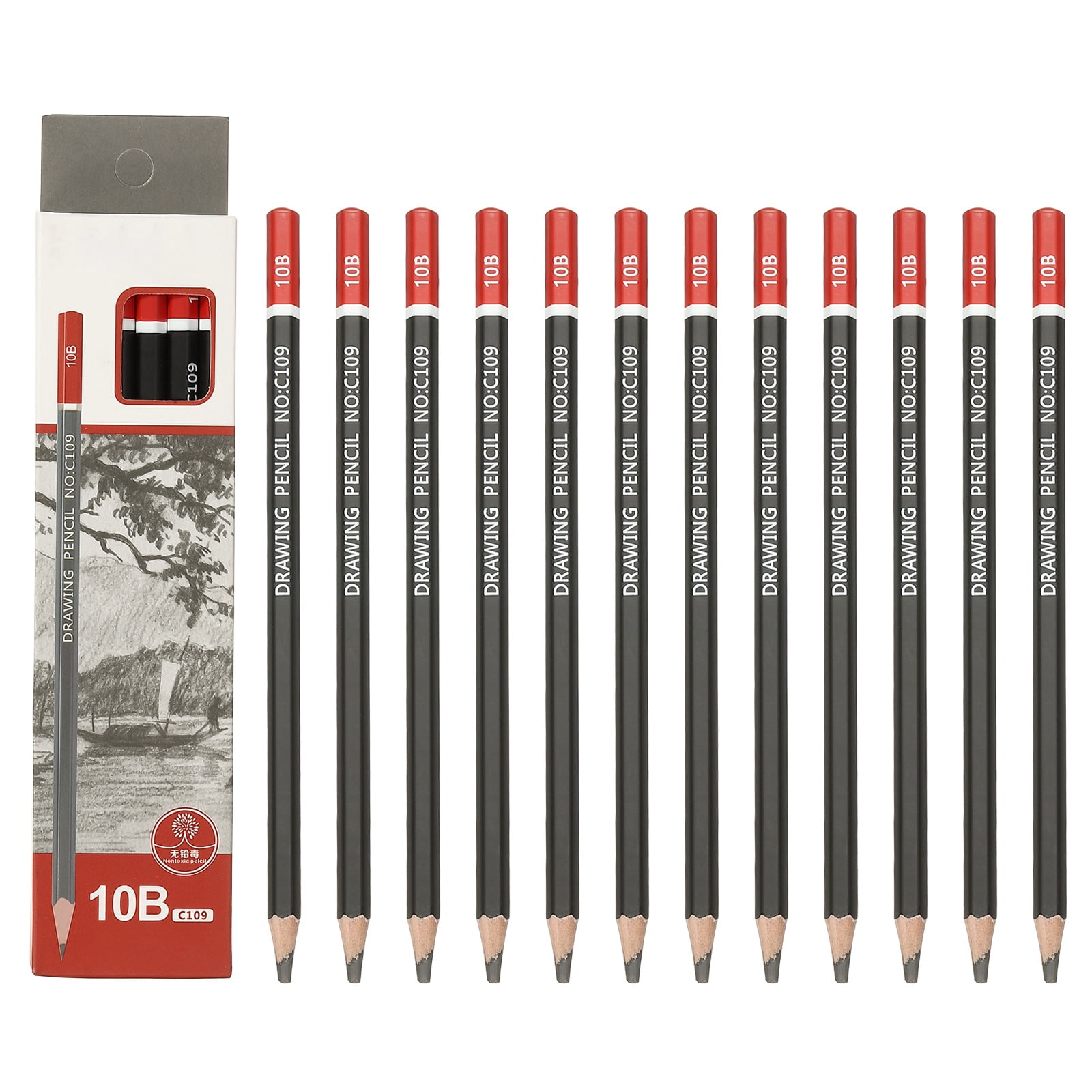 Uxcell 24Pcs 10B Drawing Pencils for Sketching, Hexagonal Pre-sharpened ...
